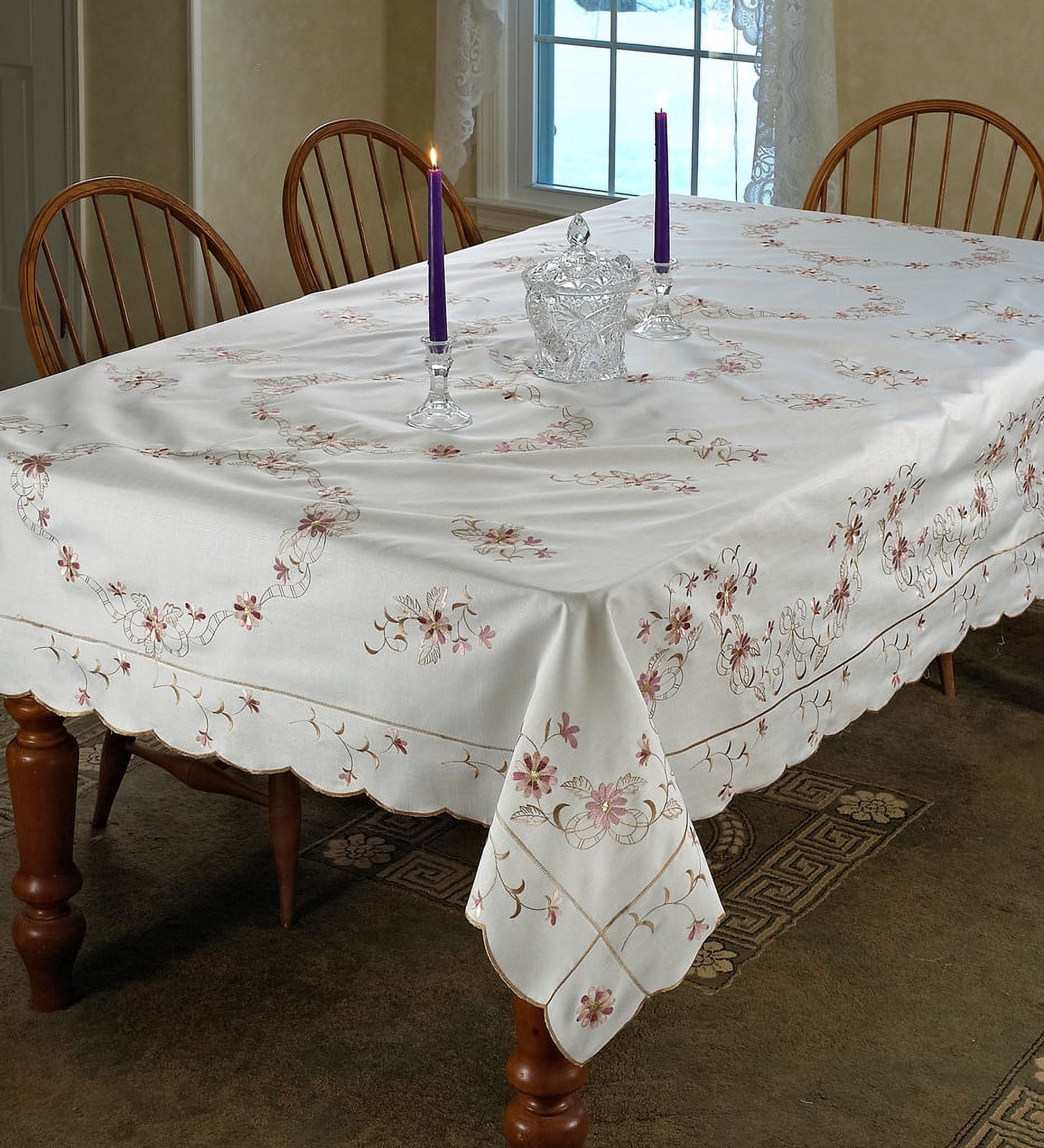 Renaissance Design Tablecloth White / Cream embroidered 52" X 70 ...