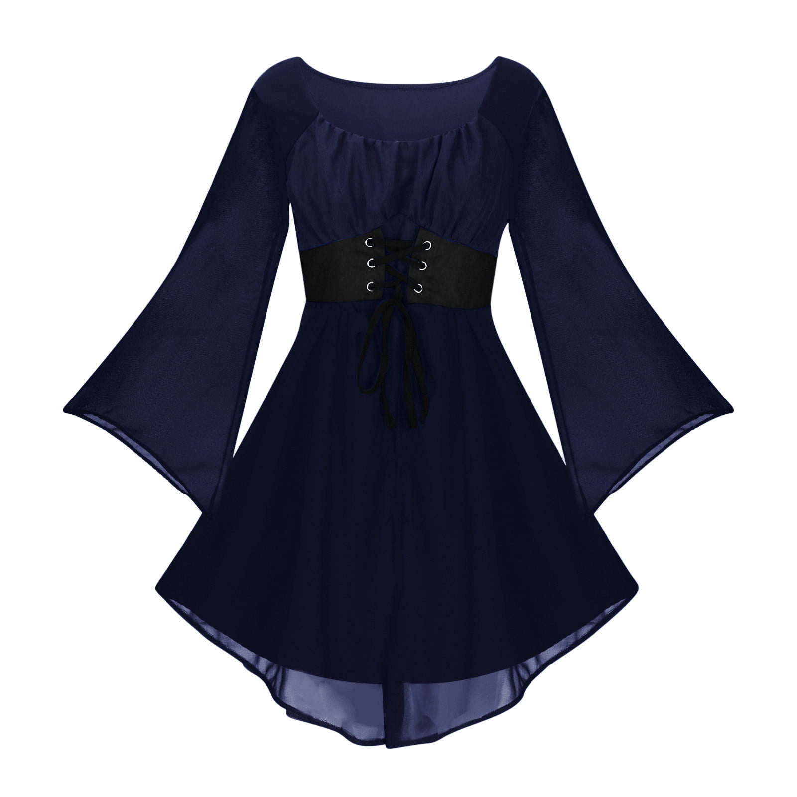 Renaissance Dress Medieval Costume Lace Up Bell Sleeve Victorian Mini Dresses Women Peasant ...