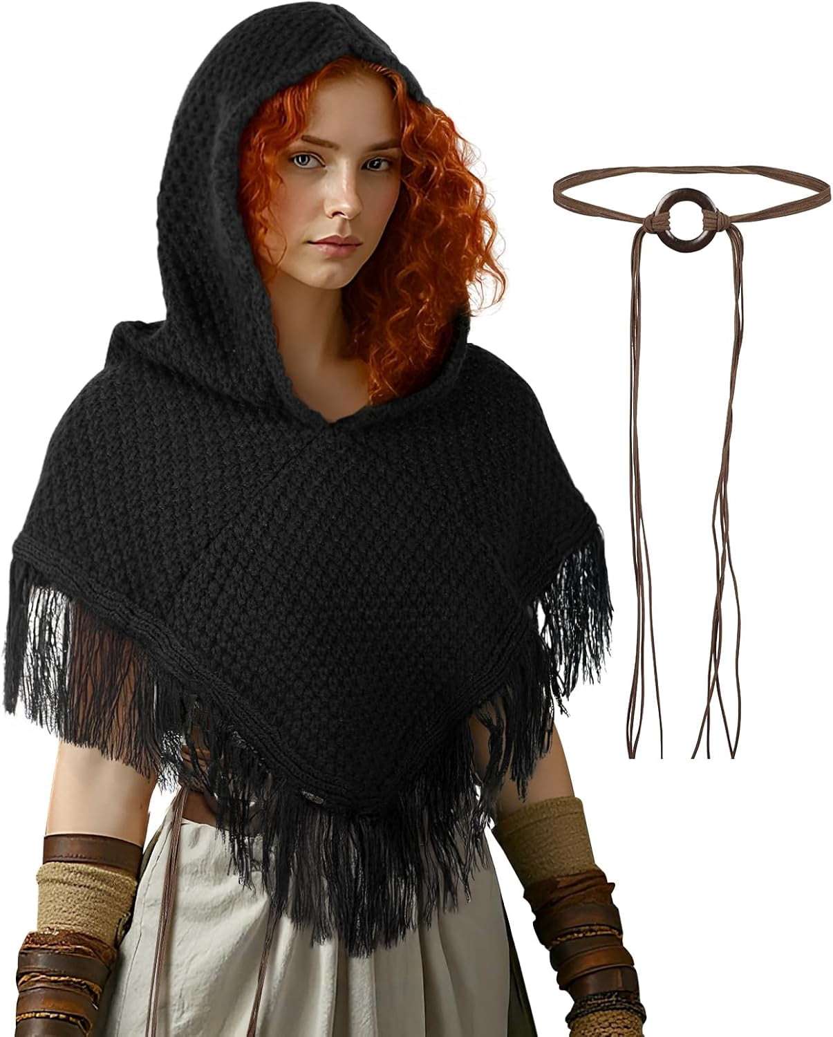 Renaissance Hooded Shawl Poncho Knitting Cowl Hood with Medieval Belt ...