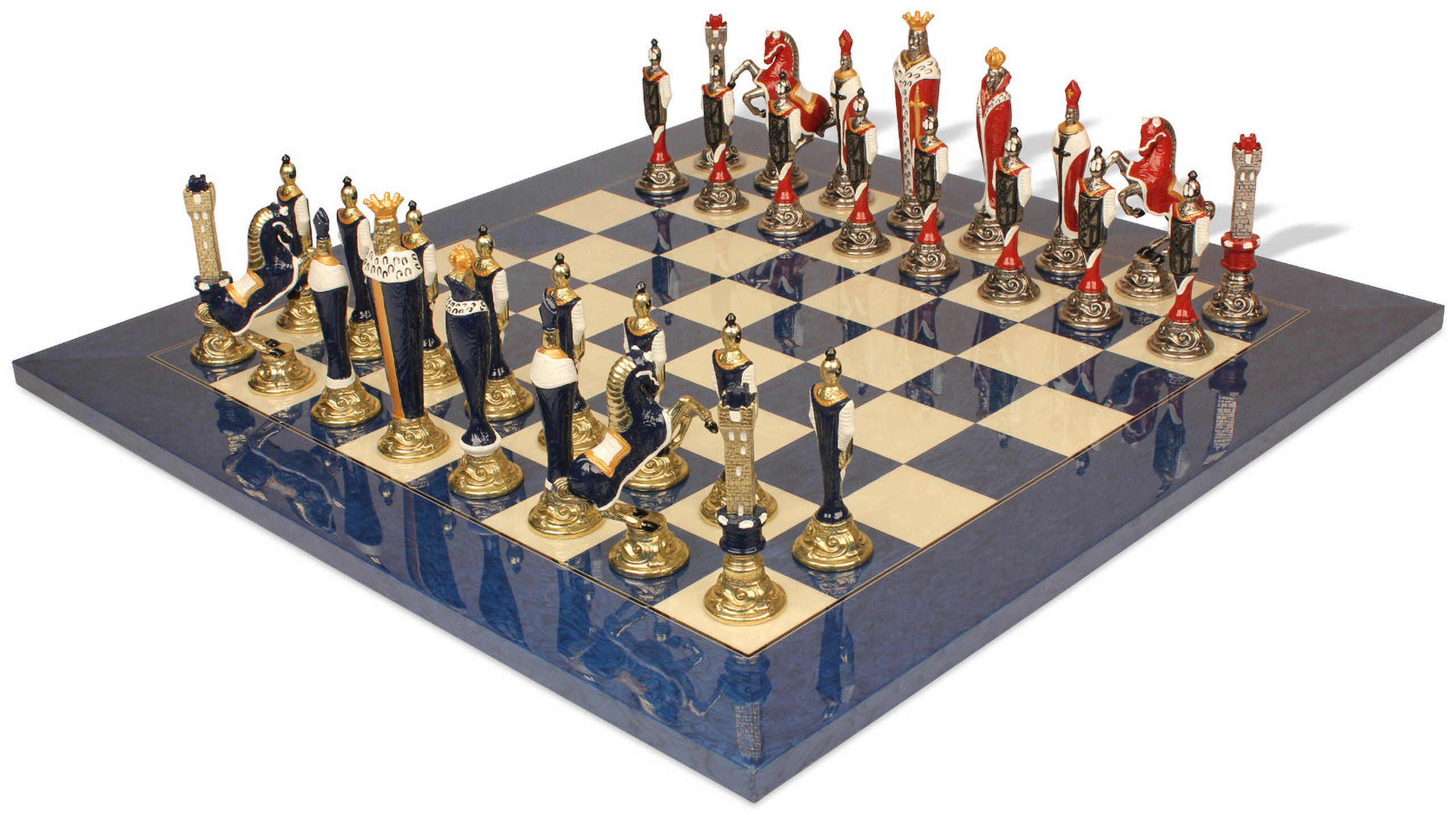 Renaissance Theme Hand Painted Metal Chess Set with Blue Ash Burl Chess ...