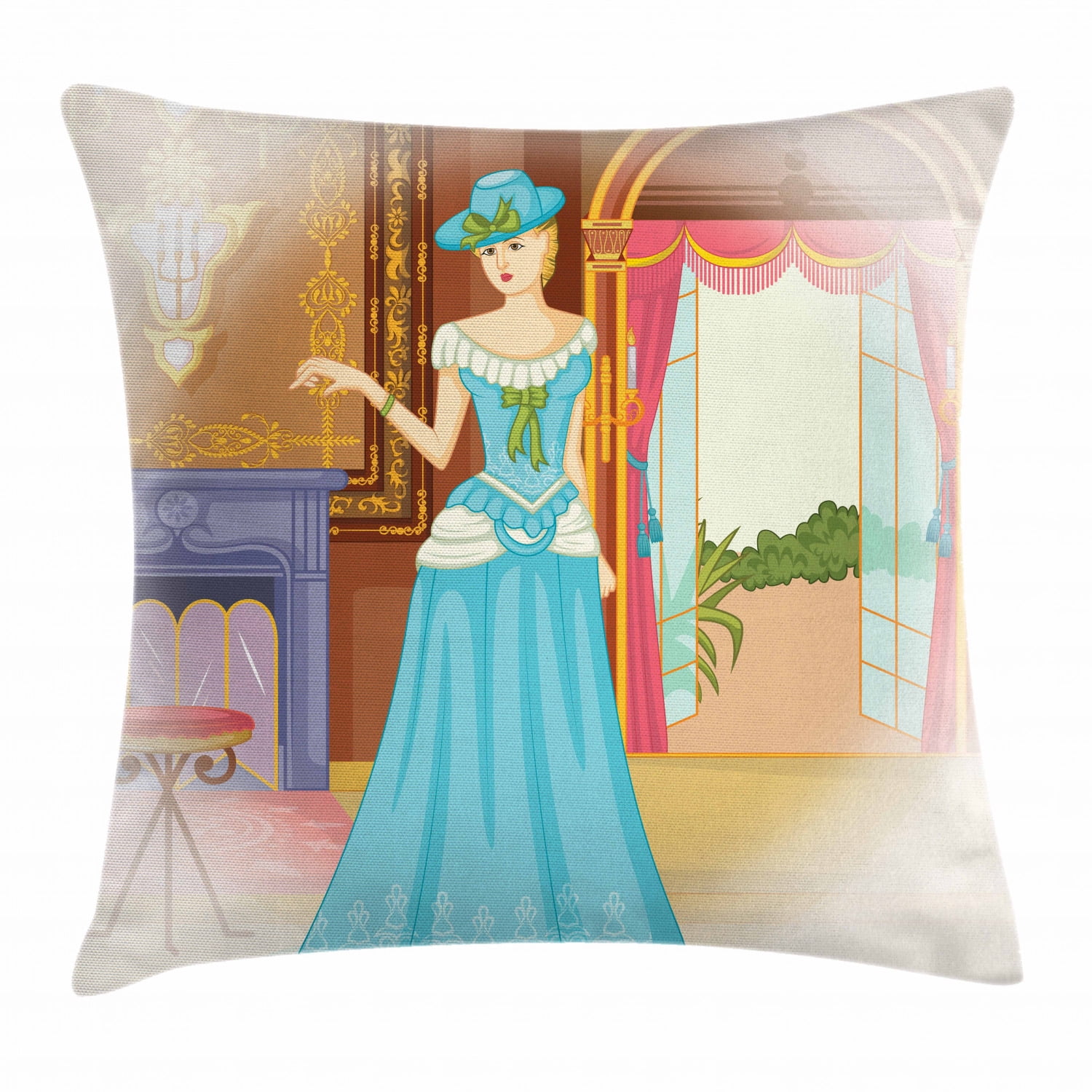 Renaissance Throw Pillow Cushion Cover, Victorian Woman Nostalgic ...