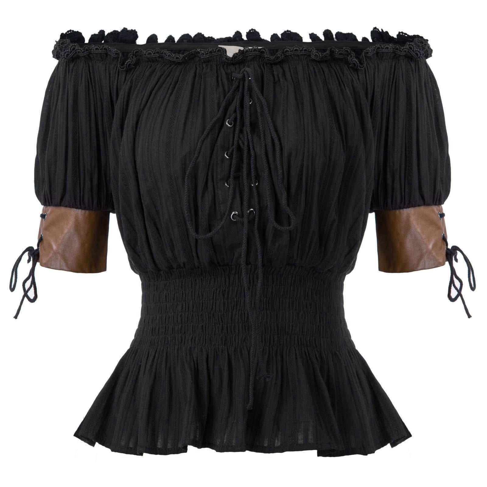 Renaissances Medieval Blouse Womens Vintage Puff Half Sleeve Peasant ...