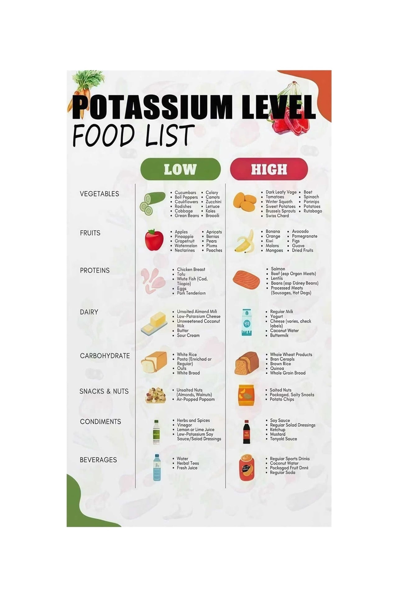 Renal Diet Foods Chart Low Potassium Foods Guide for Kidney Disease and ...
