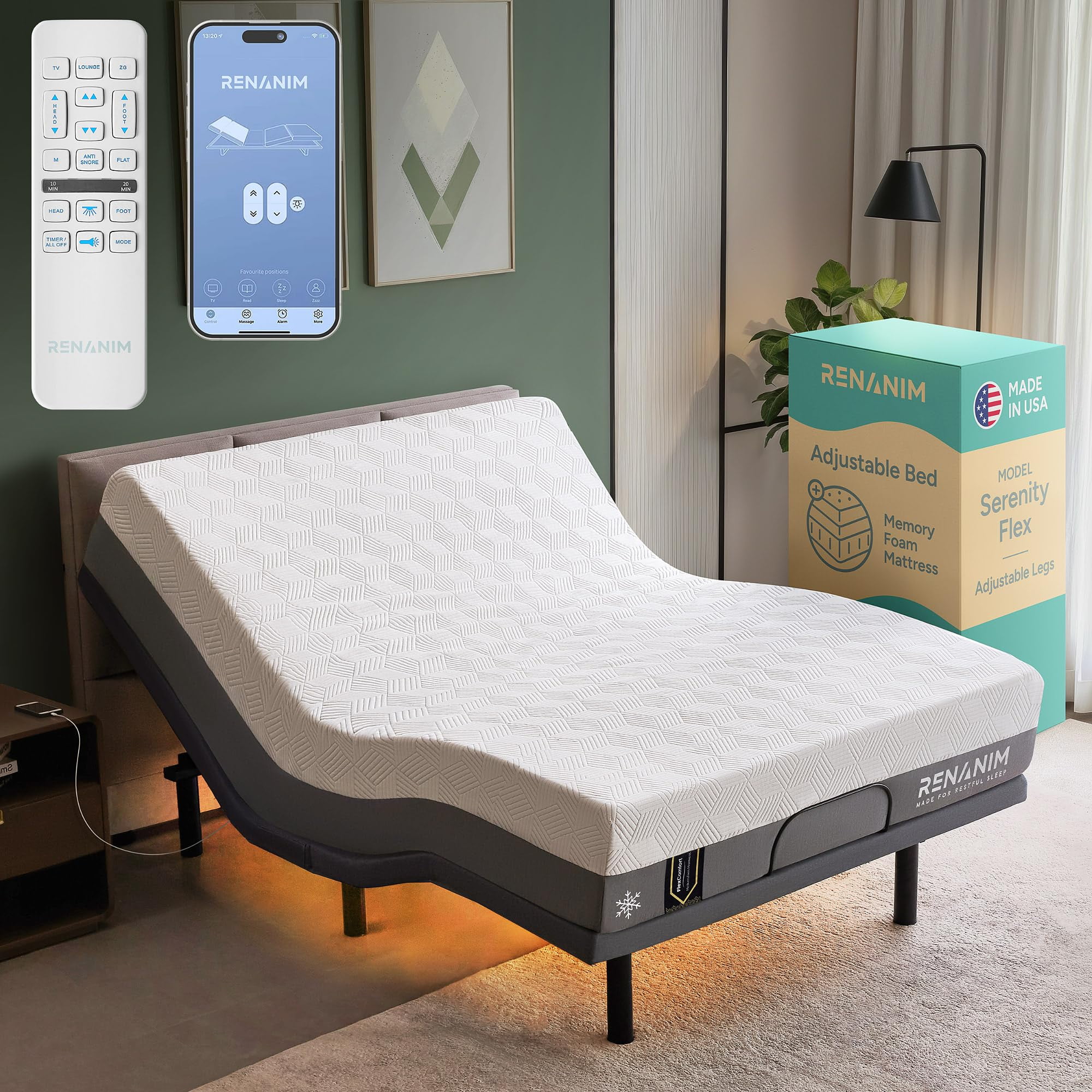 Renanim SF Adjustable Bed Frame with Mattress Included Massage - Full ...