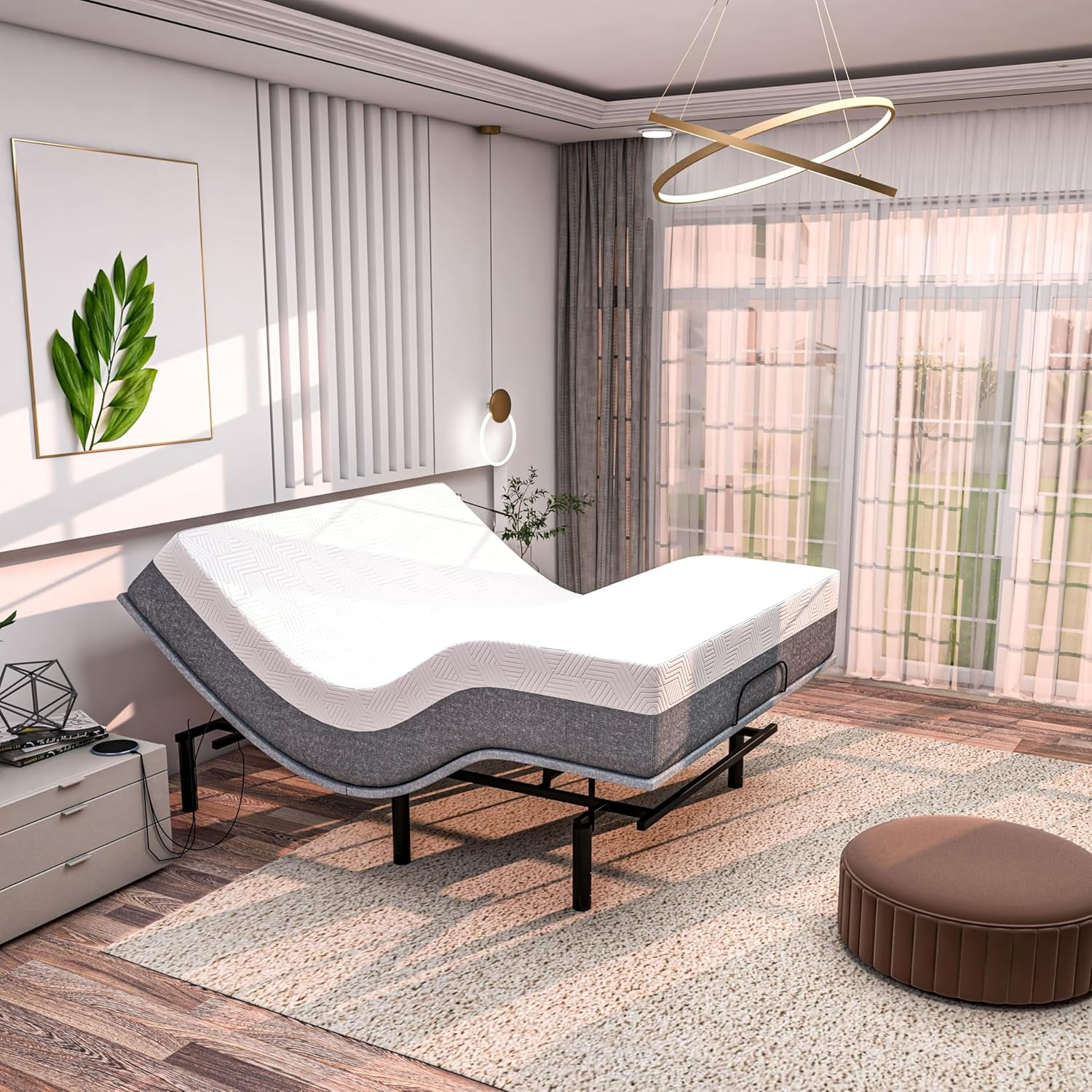Renanim Serenityflex Adjustable Base Hybrid Mattress Queen Size Adjustable Bed Base with 12 in. Cooling Gel Mattress Massage USB Ports Remote Under Bed Light Reclining Electric Bed Frame Walmart