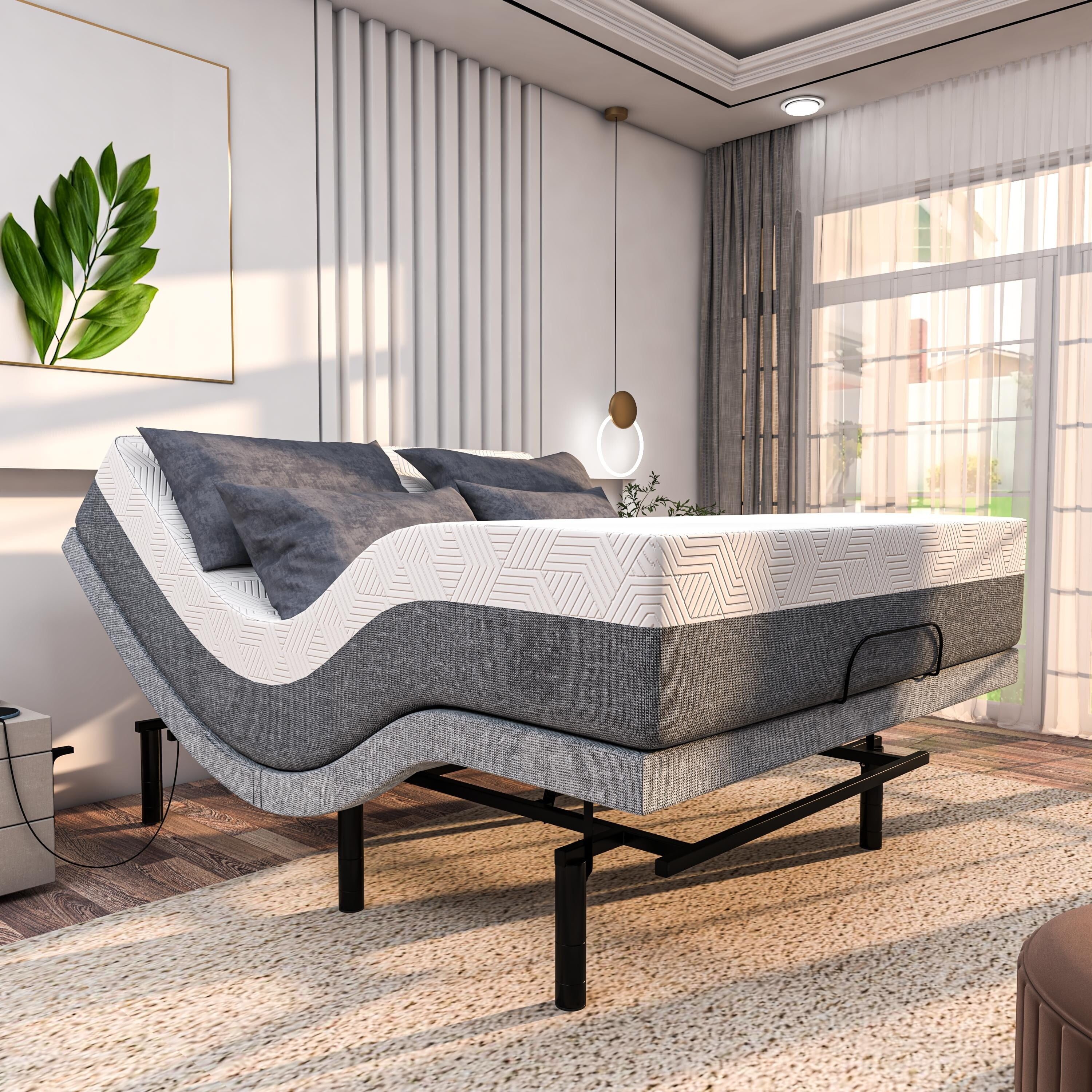 Renanim Zero Gravity Adjustable Bed Frame with 12" Memory Foam Mattress ...