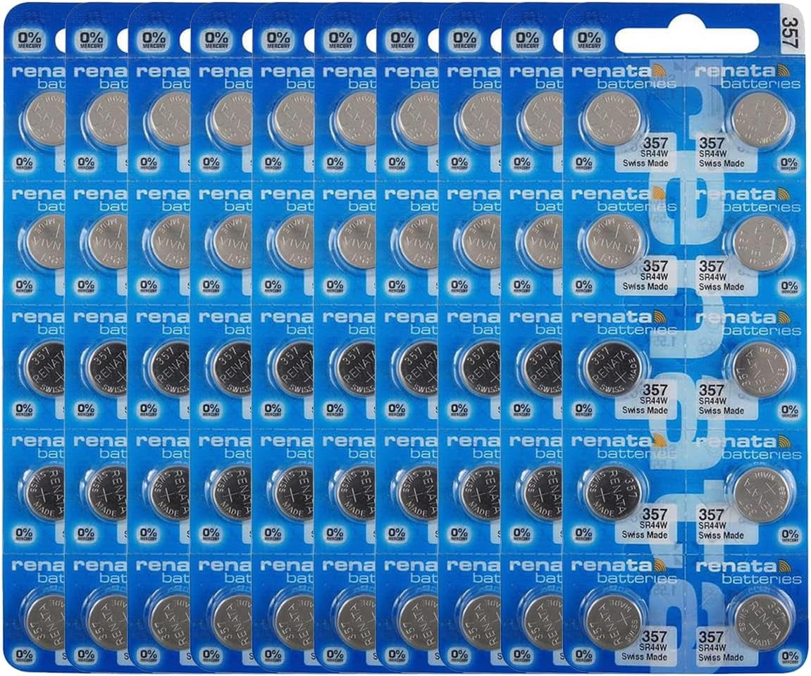 Renata 357 SR44W Batteries - 1.55V Silver Oxide 357 Watch Battery (100 ...