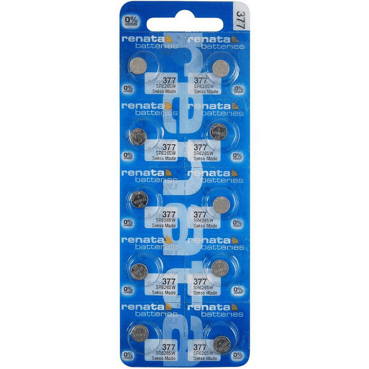 Renata 377 SR626SW, 1.55V Silver Oxide Watch Batteries, 10 Count, High ...