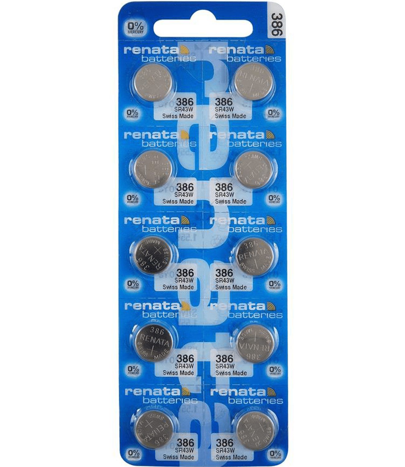 Renata 386 SR43W Batteries, 1.55V Silver Oxide Watch Battery, 10 Count ...