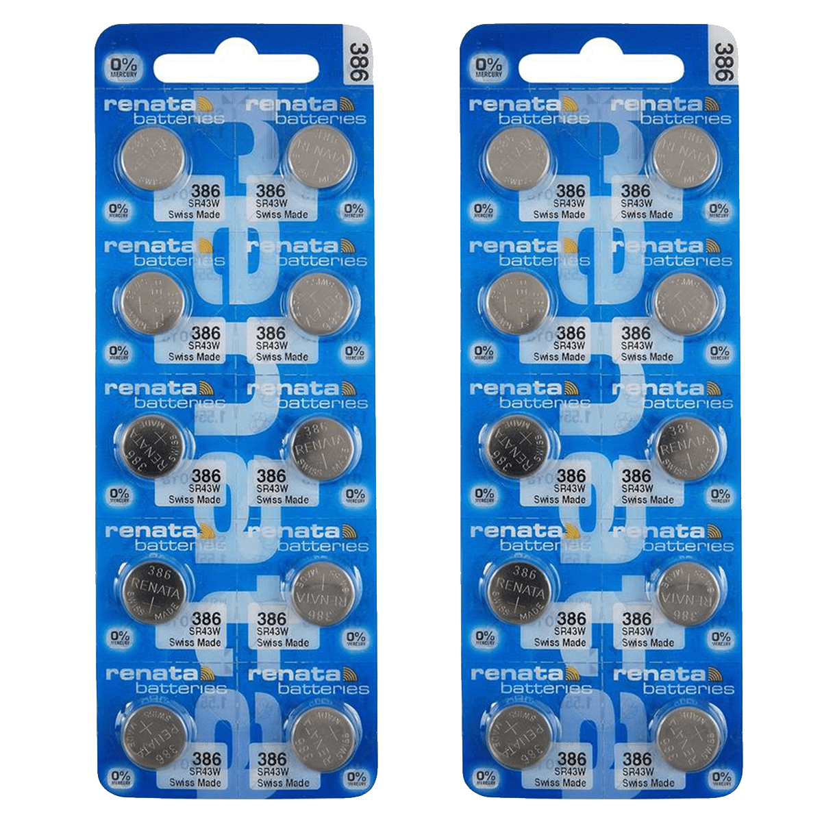 Renata 386 SR43W Silver Oxide Watch Batteries - 20 Pack - Walmart ...