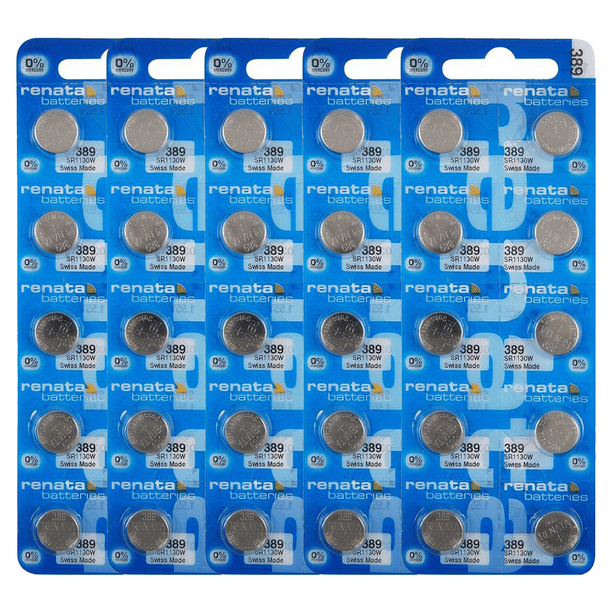 Renata 389 SR1130W Batteries - 1.55V Silver Oxide 389 Watch Battery (50 ...
