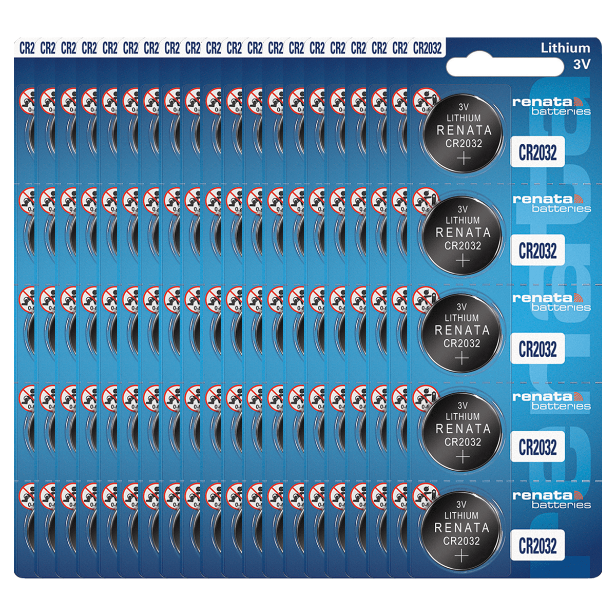 Renata CR2032 Batteries - 3V Lithium Coin Cell 2032 Battery (100 Count ...