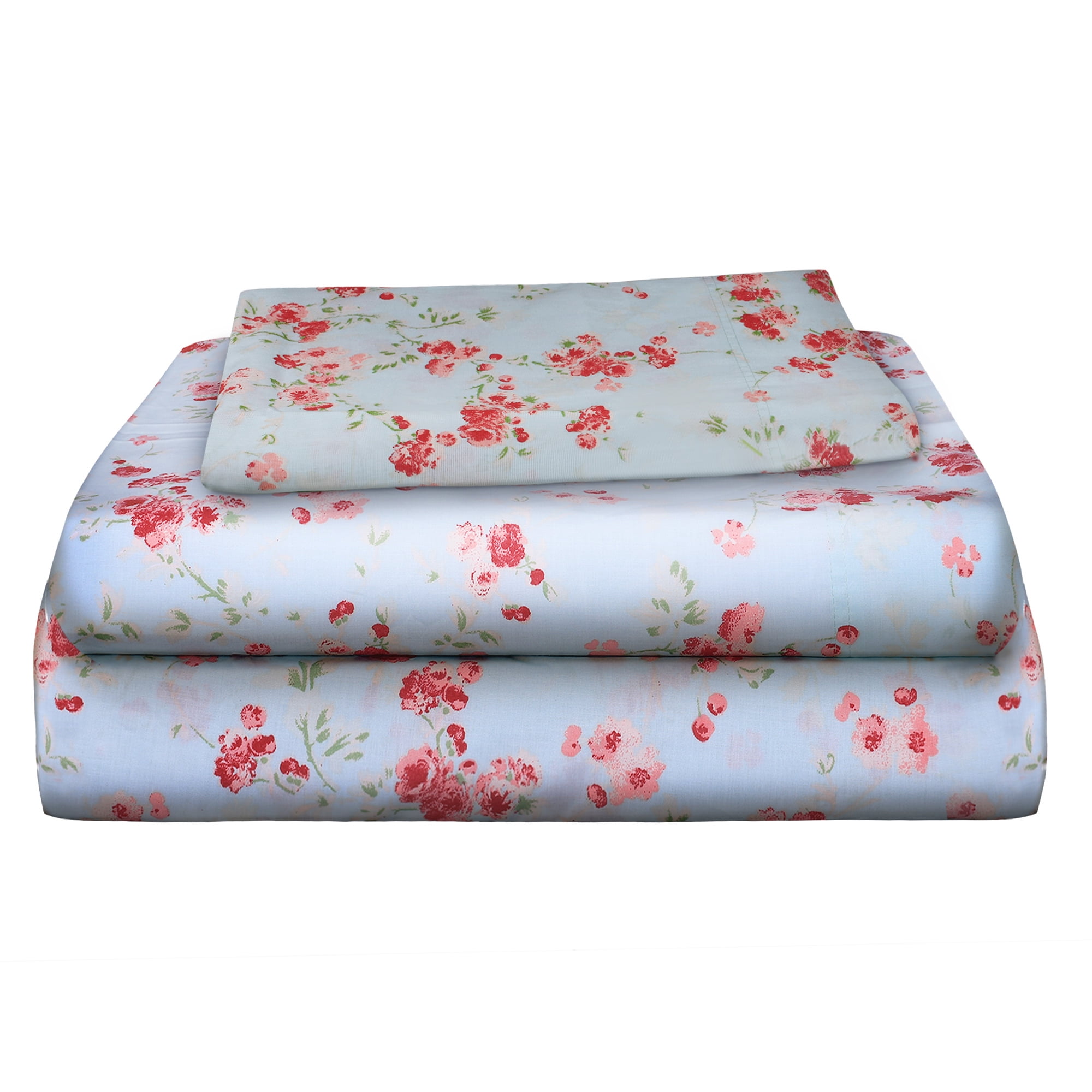Renauraa 144 Thread Count 100% Cotton Percale Floral Twin Bed Sheet Set ...
