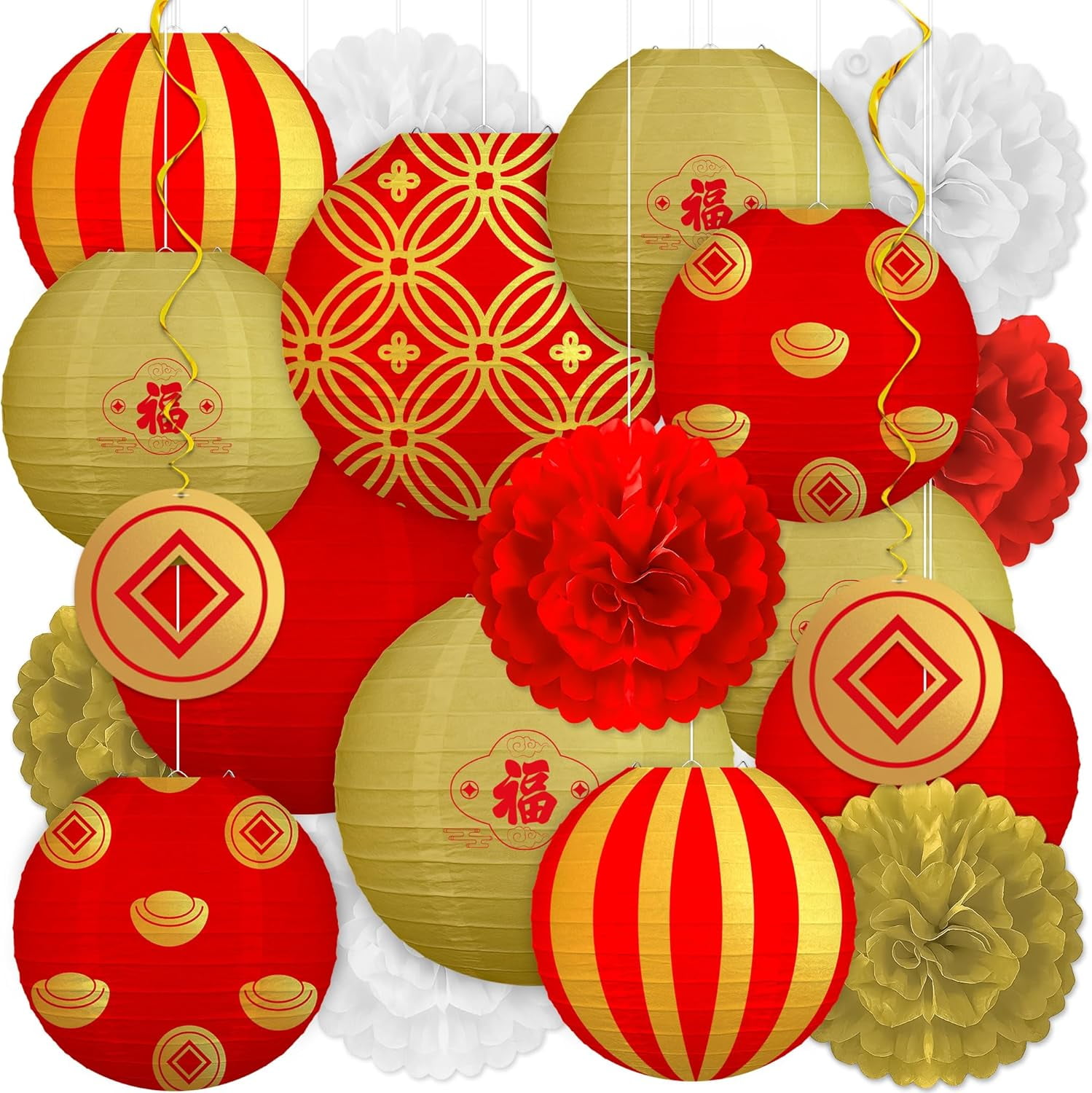 Renbuzhu 20Pcs Chinese Lunar New Year Decorations 2026 Paper Lanterns ...