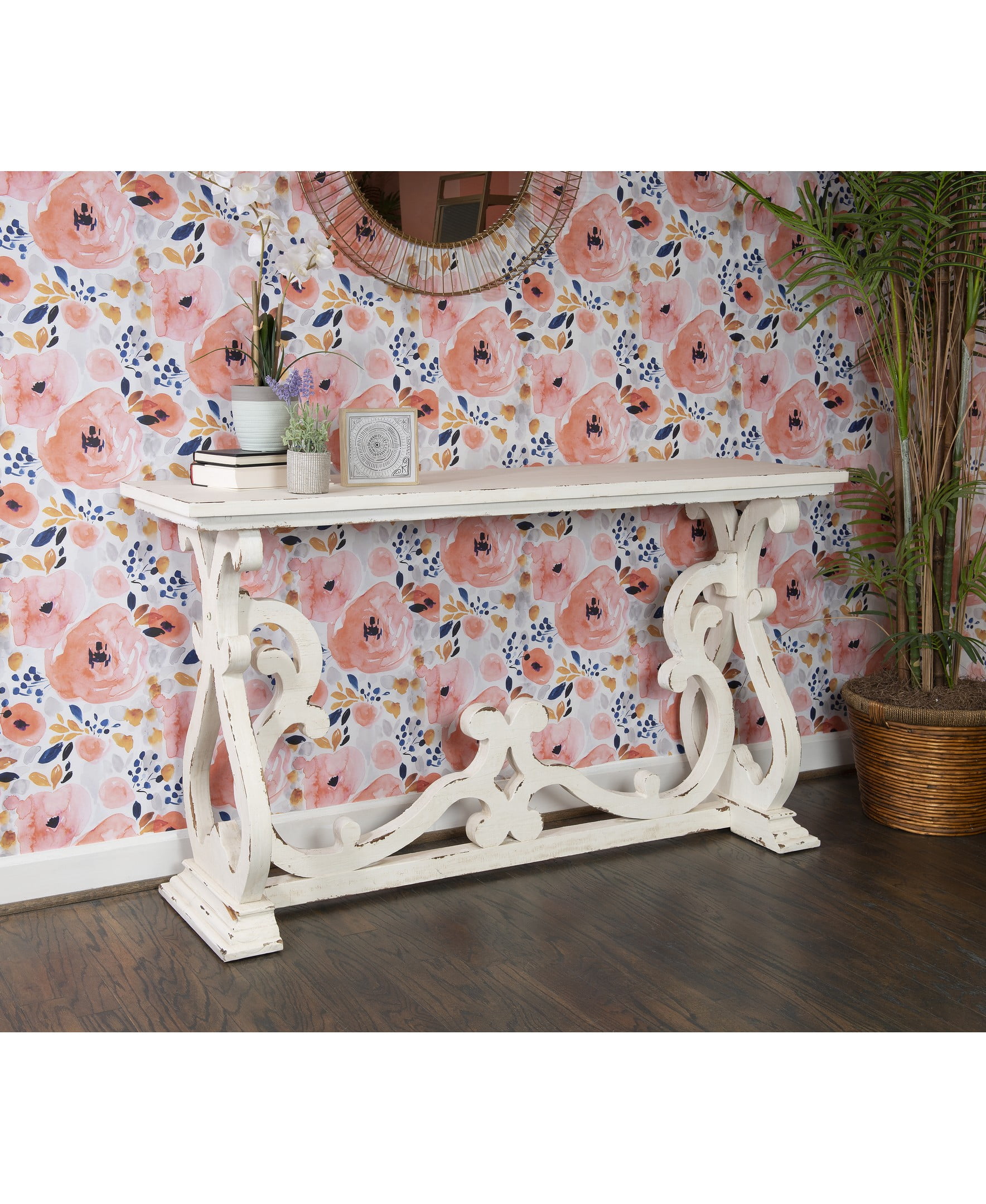 Renck Solid Wood Console Table, Distressed White for Home Decor ...