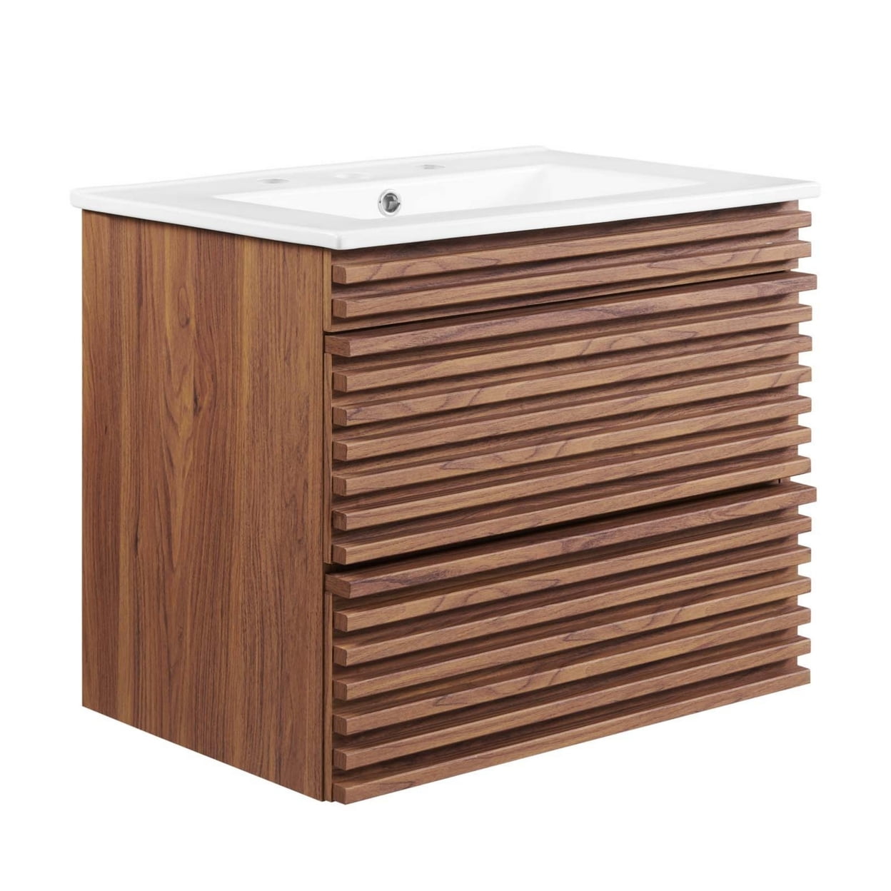 "Render 24"" Single Sink Wood Bathroom Vanity, Walnut White, Dimensions ...