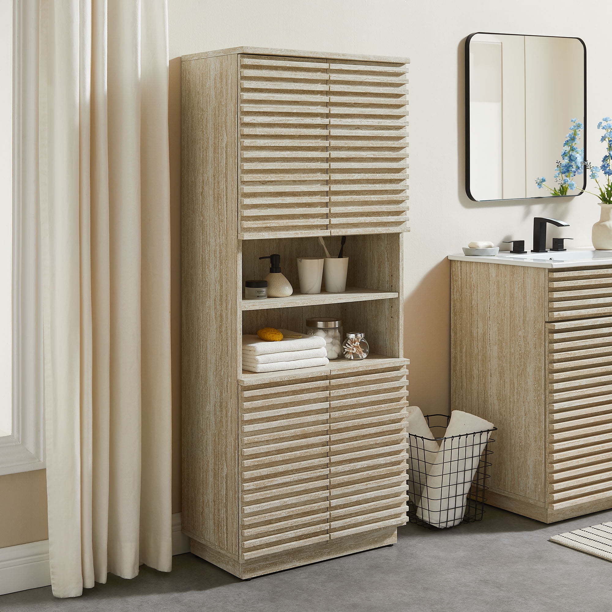 Render Linen Storage Cabinet in Travertine - Walmart.com