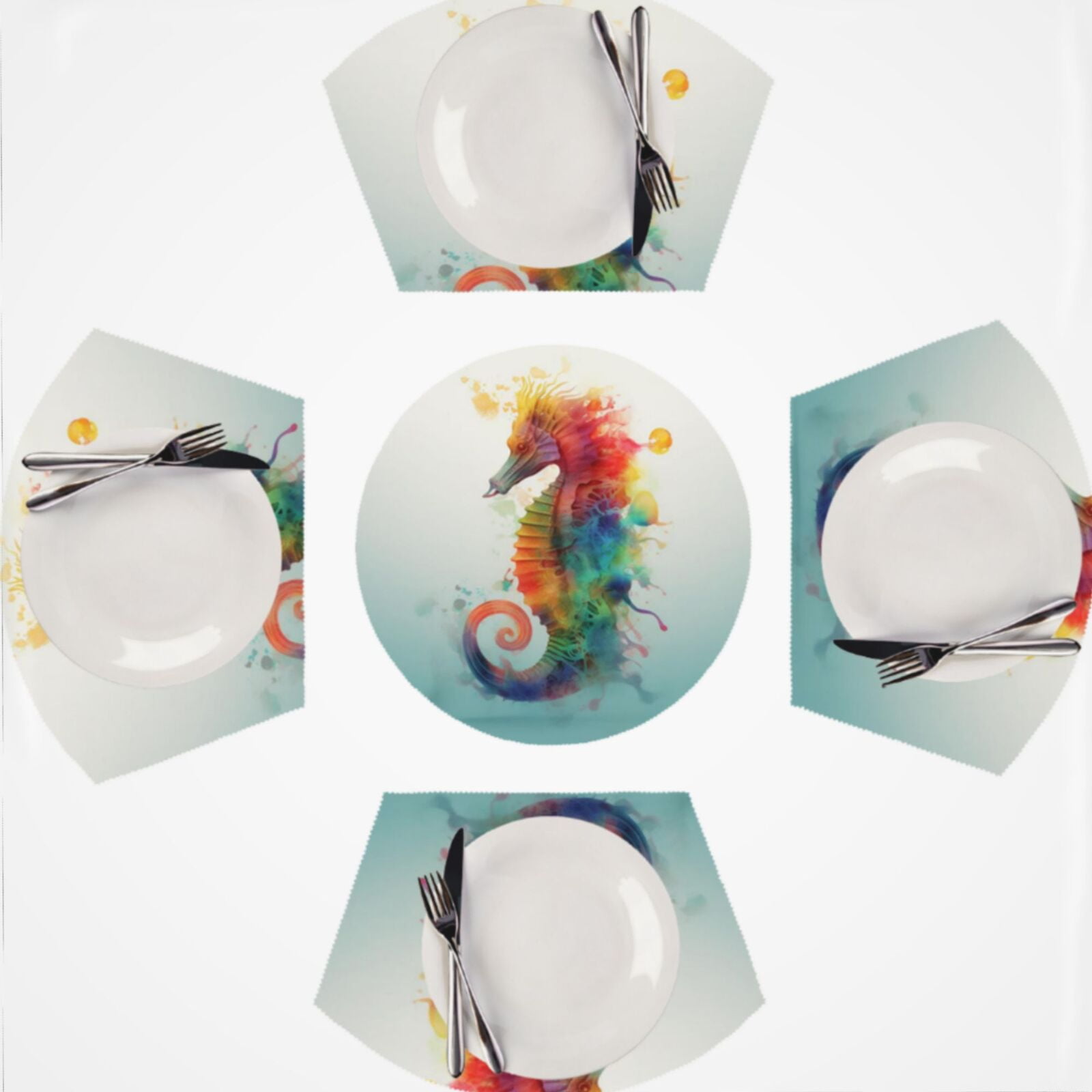Rendering Seahorse Round Table Placemats Set Of 5 Wedge Table Mats ...
