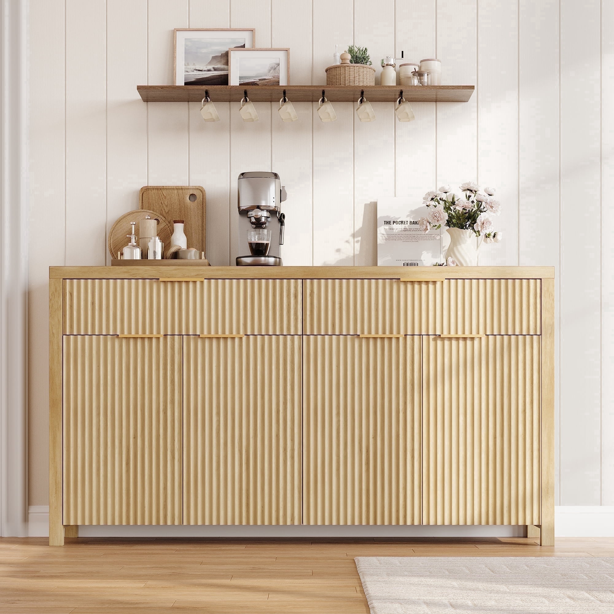 Laintene 55" Sideboard with Drawers, Fluted Buffet Cabinet with Storage ...