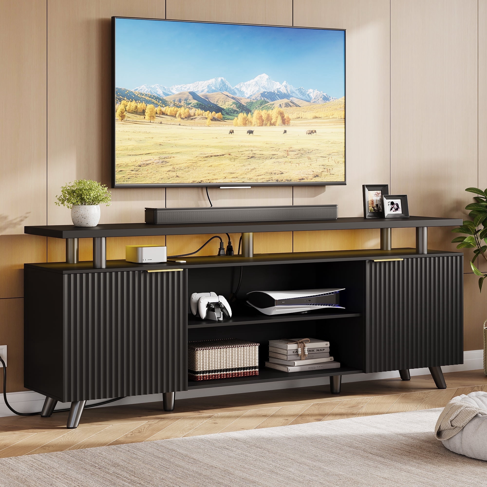 Laintene TV Stand for 65" TV, LED Entertainment Center with Adjustable ...