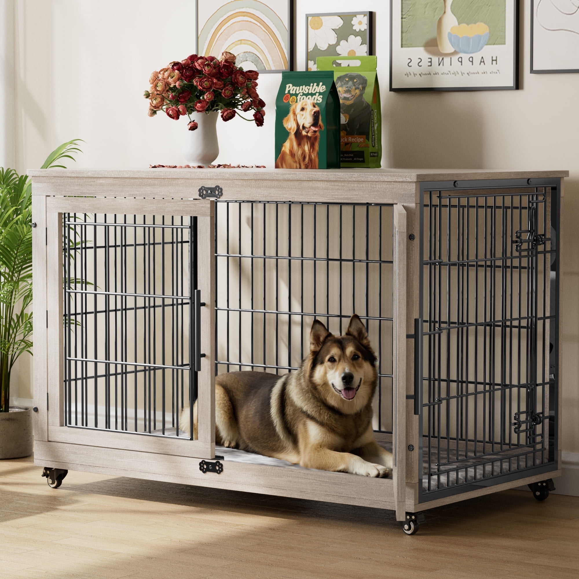 Laintene Wooden Dog Crate Furniture, 44 inch Indoor Dog Kennels with ...