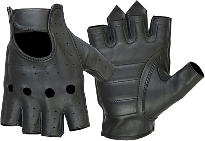Renegade Classic Men’s Fingerless Motorcycle Gloves – Black Leather ...