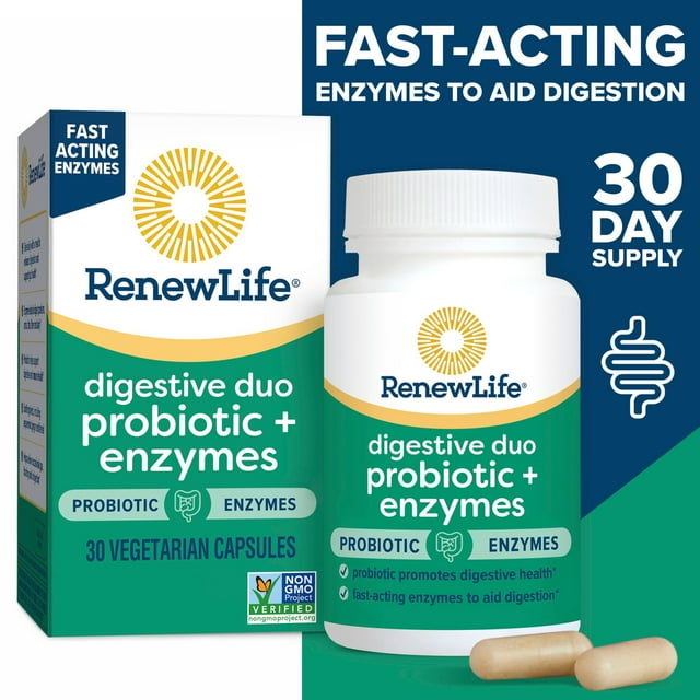 Renew Life Digestive Duo Probiotic+Enzymes Capsules, for Digestive ...