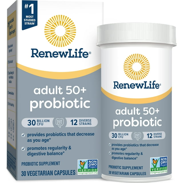 Renew Life Probiotic Adult 50 Plus Supplement, 30 Vegetarian Probiotic ...