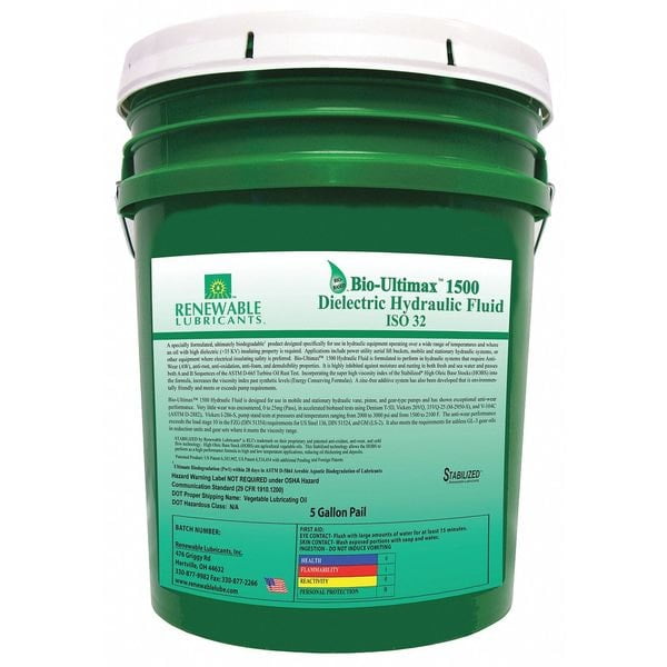 Renewable Lubricants Dielectric Hydraulic Oil,ISO 32,5 Gal 81054 ...