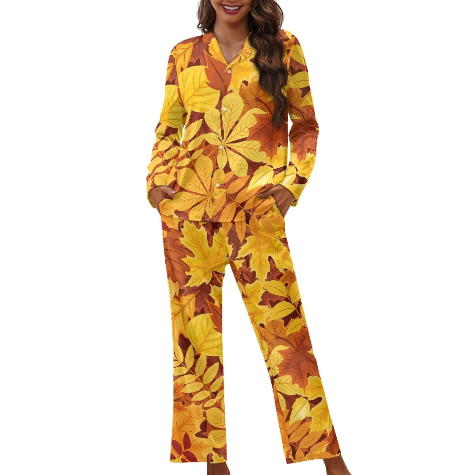 Renewold 2 Pack Fall Maple Leaves Pajama for Women Thanksgiving ...