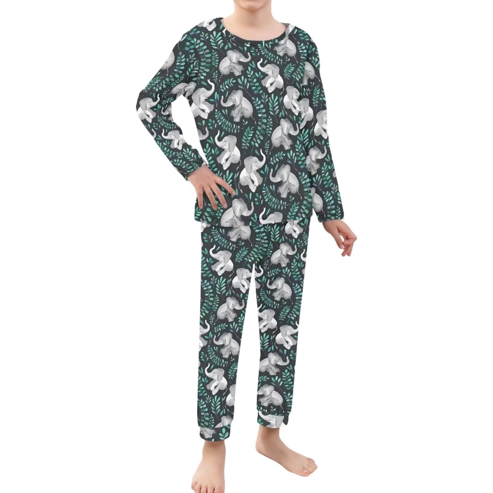 Renewold 2 Pieces Elephant Leaves Pajamas Tops Set Warmth Fall Winter ...