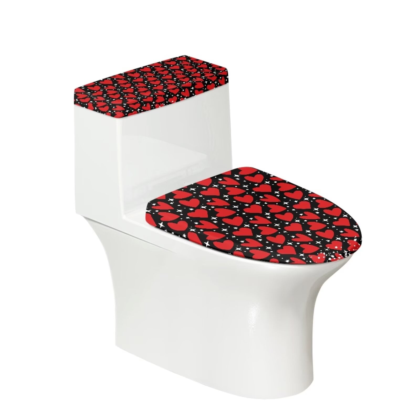 Renewold 2pcs Red Hearts Print Toilet Lid Cover Set Bathroom ...