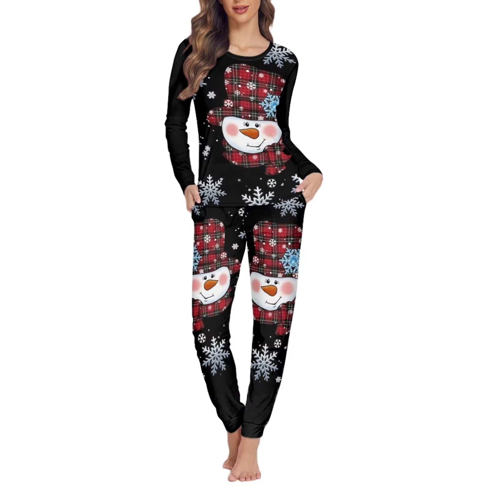 Renewold 2pcs Snowflake Snowman Pajamas for Women Size XL Breathable ...