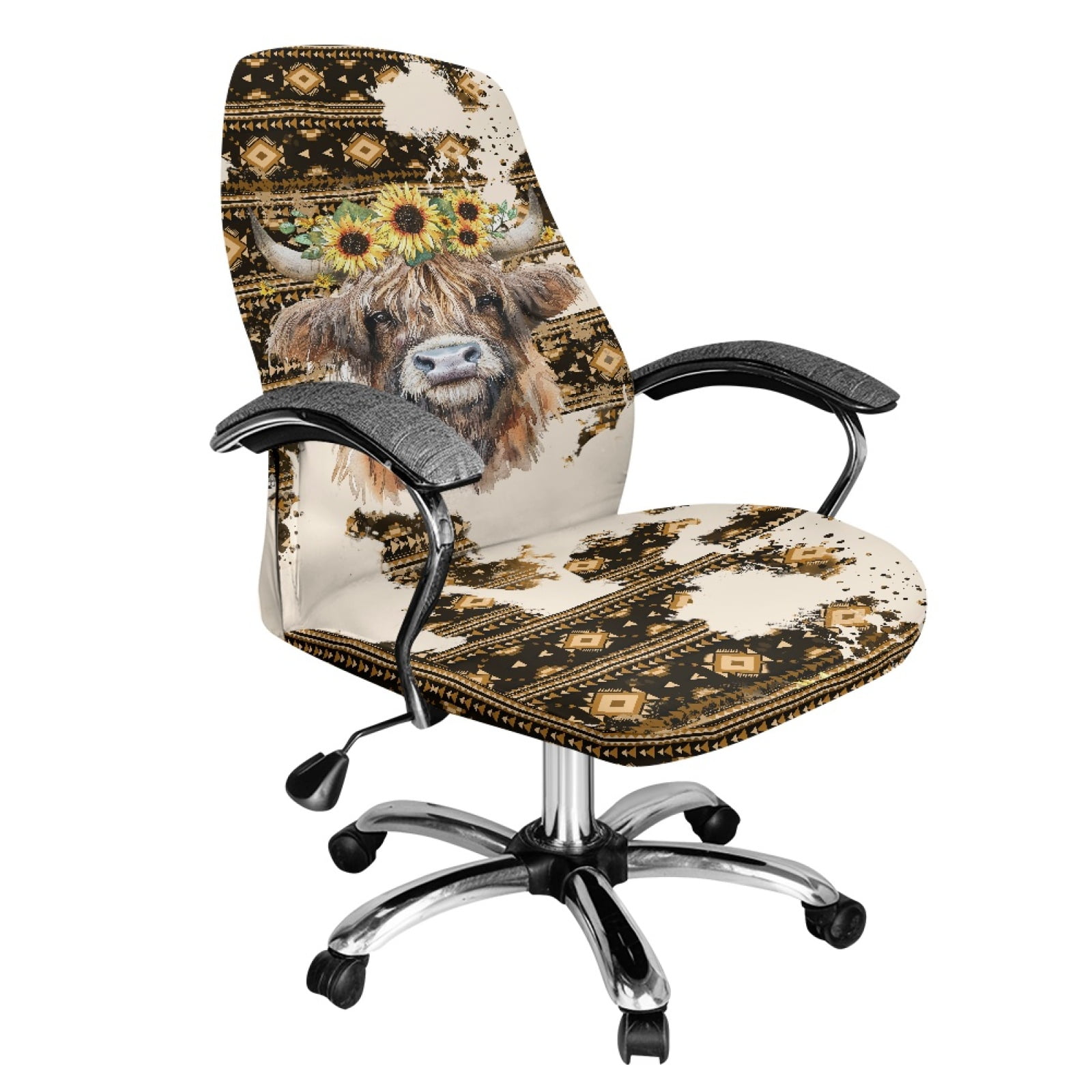 Renewold American Tribal Highland Cow Sunflower Brown Office Chair ...