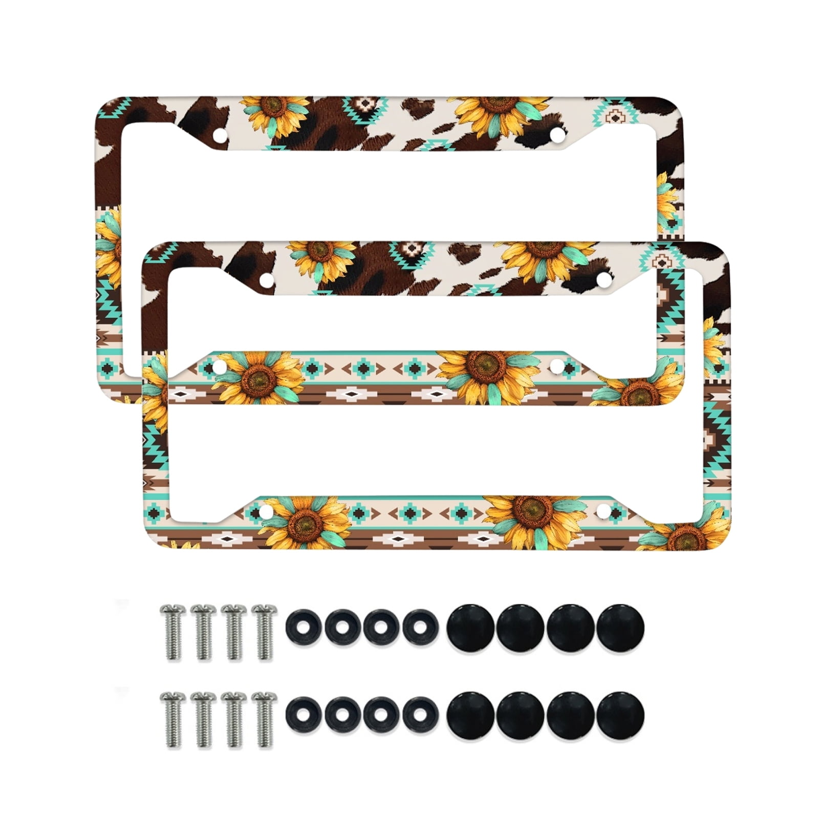 Renewold American Tribal Sunflower Brown Cow Print Auto License Plates ...