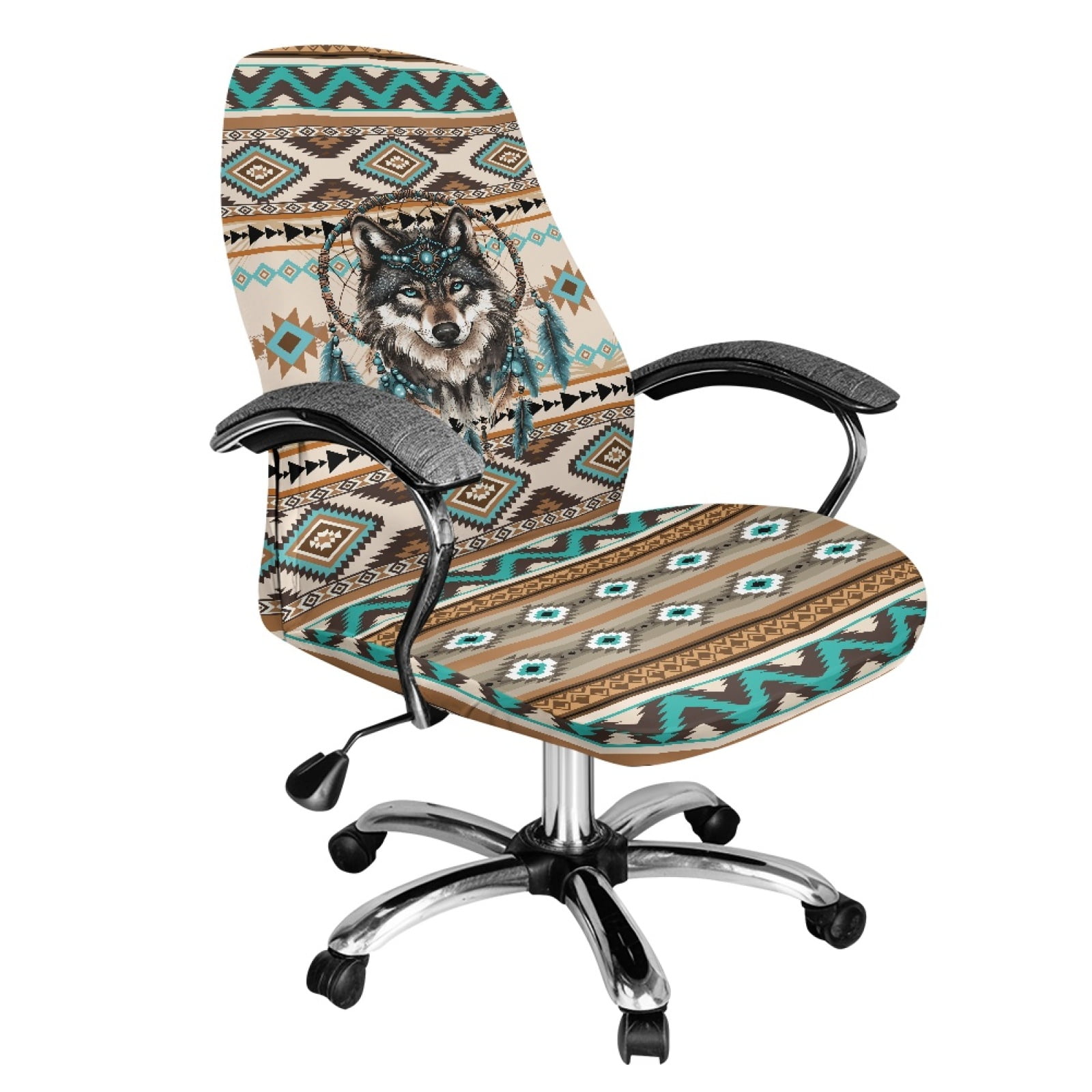 Renewold American Tribal Wolf Dream Catcher Office Computer Chair Cover Non-slip Decorative Boss ...