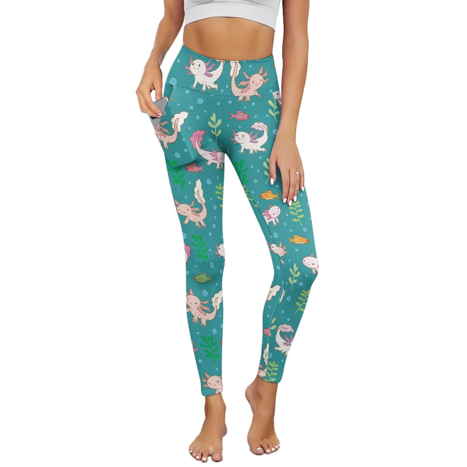 Renewold Axolotl Sea Grass Green Leggings for Women with Pockets ...