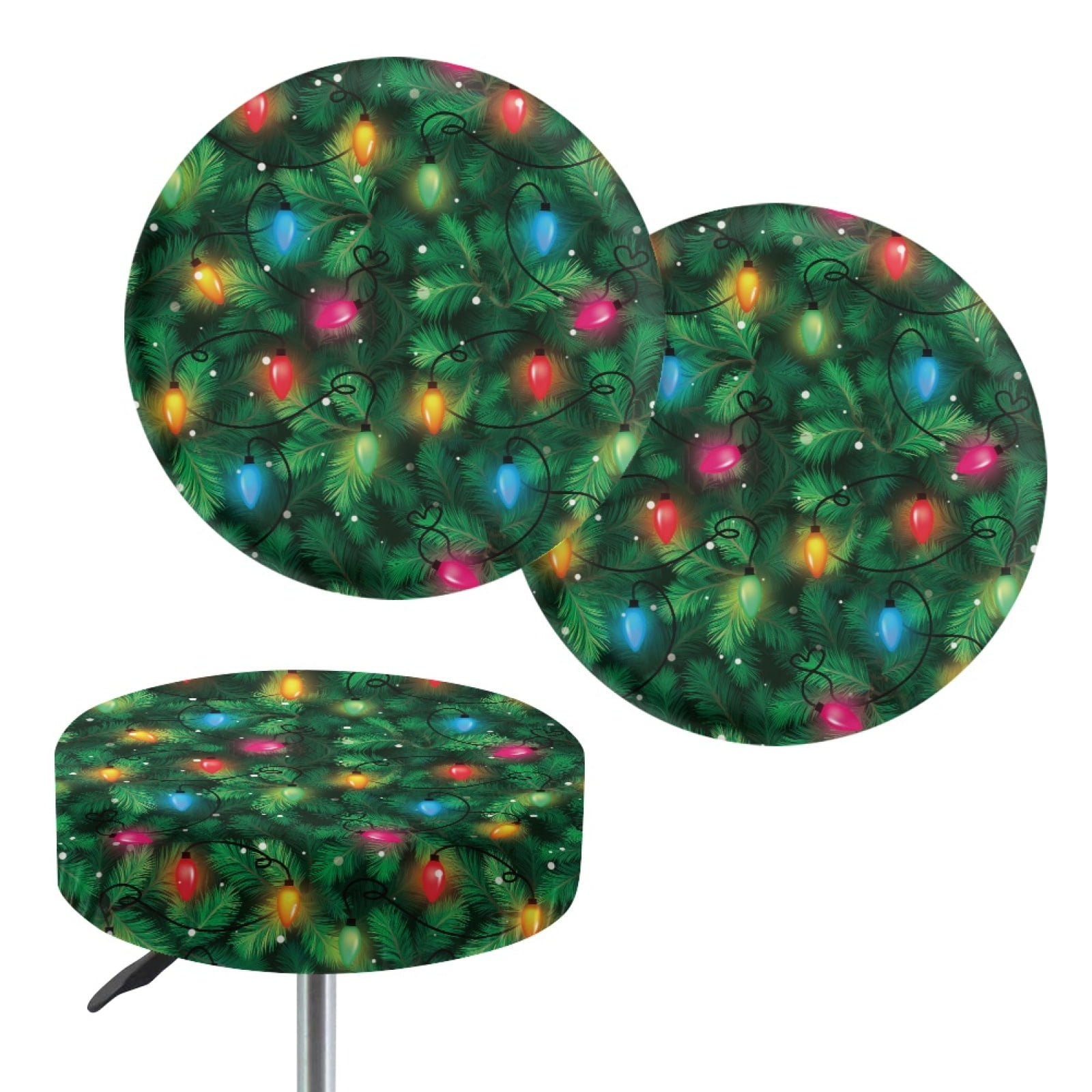 Renewold Bar Stool Covers 12"-14" Christmas Tree String Lights Round ...