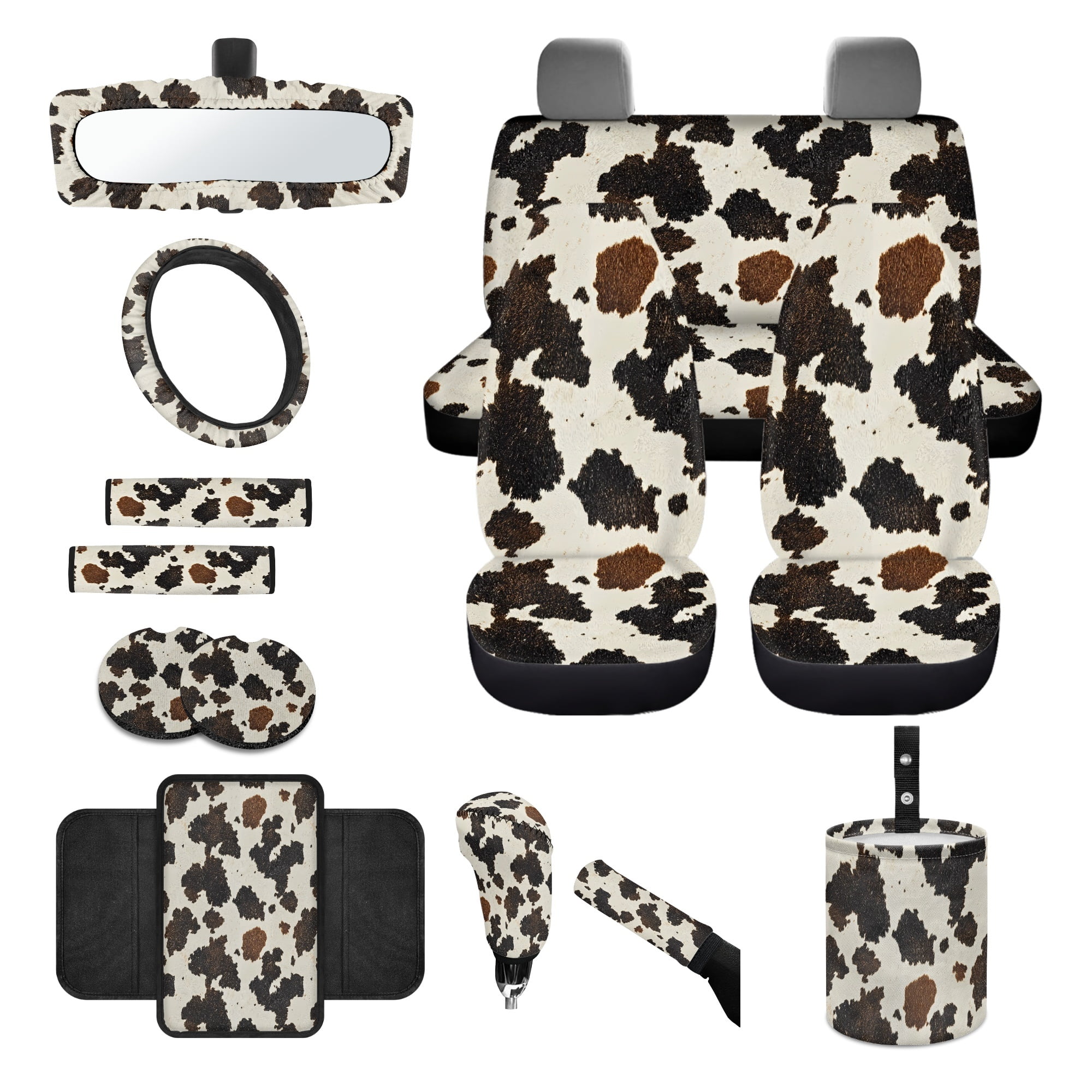 Renewold Beige Brown Cow Print Car Seat Covers for Front Back Seats Set ...