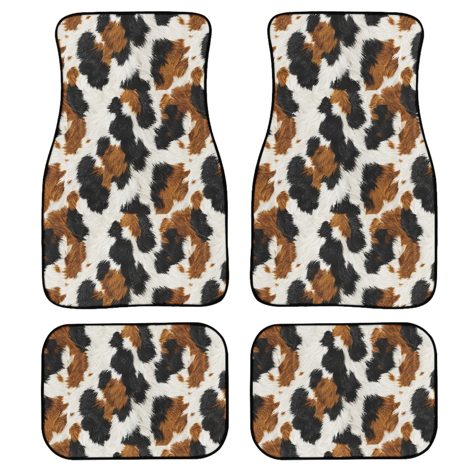 Renewold Black Brown Cow Print Car Floor Mats 4 Pieces Universal Fit ...