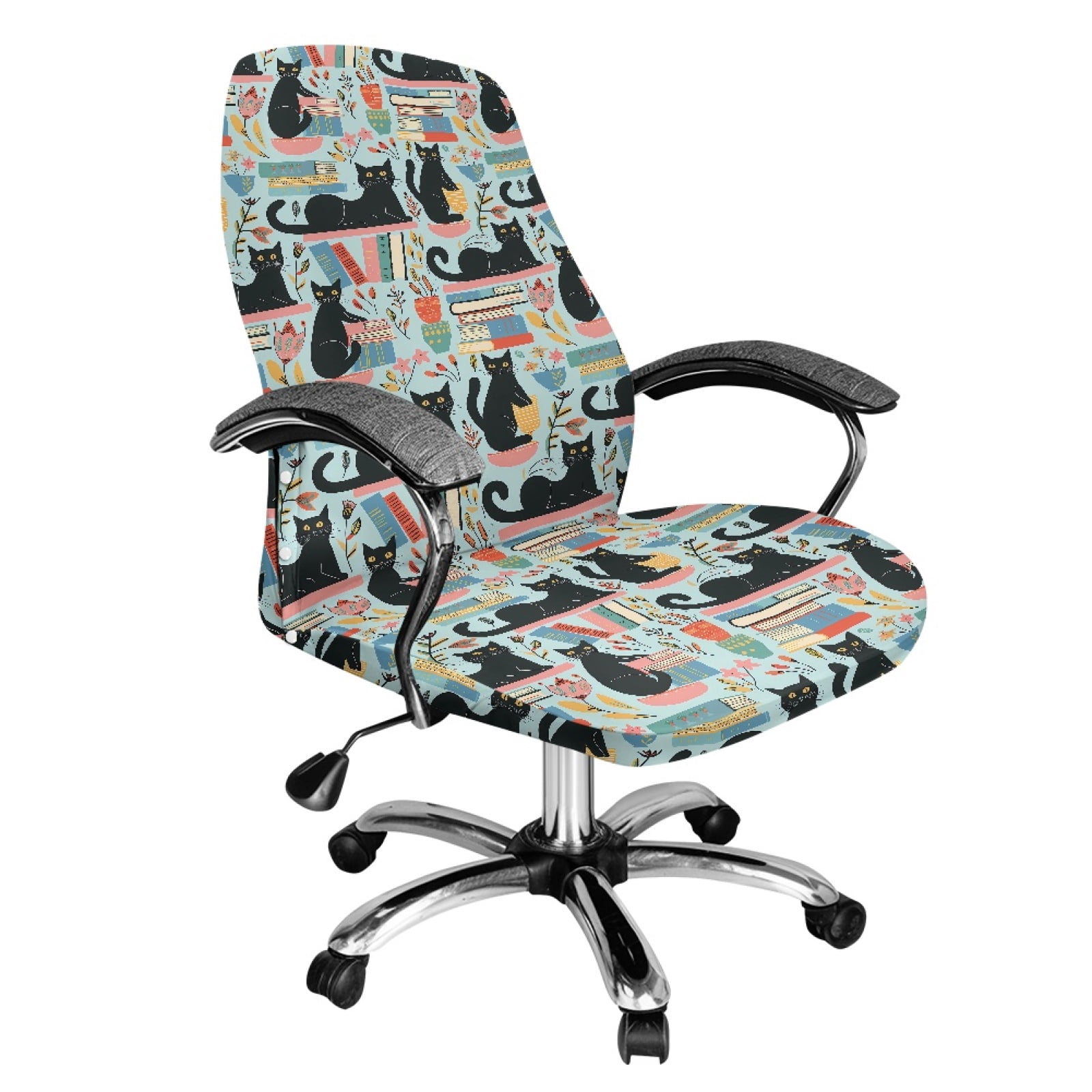Renewold Black Cat Book Floral Blue Computer Office Chair Cover Spandex ...