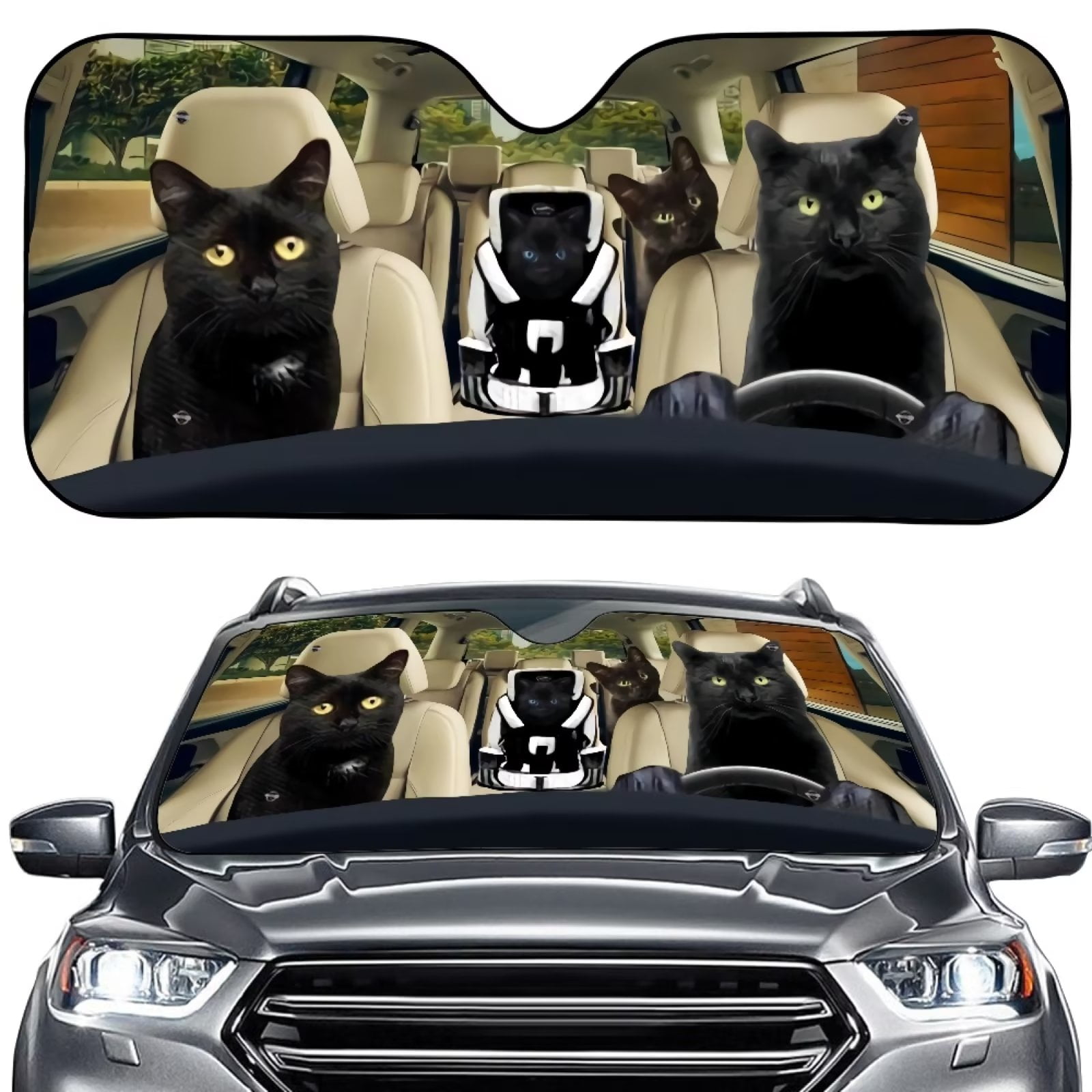 Renewold Black Cat Driver Car Sunshade UV Sun and Heat Reflector Keep ...