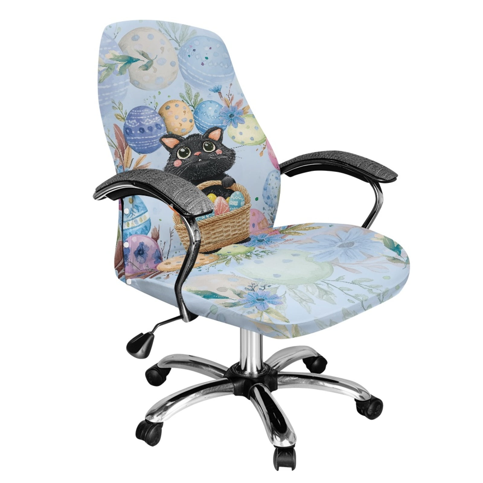 Renewold Black Cat Easter Eggs Flower Blue Office Chair Cover Universal ...