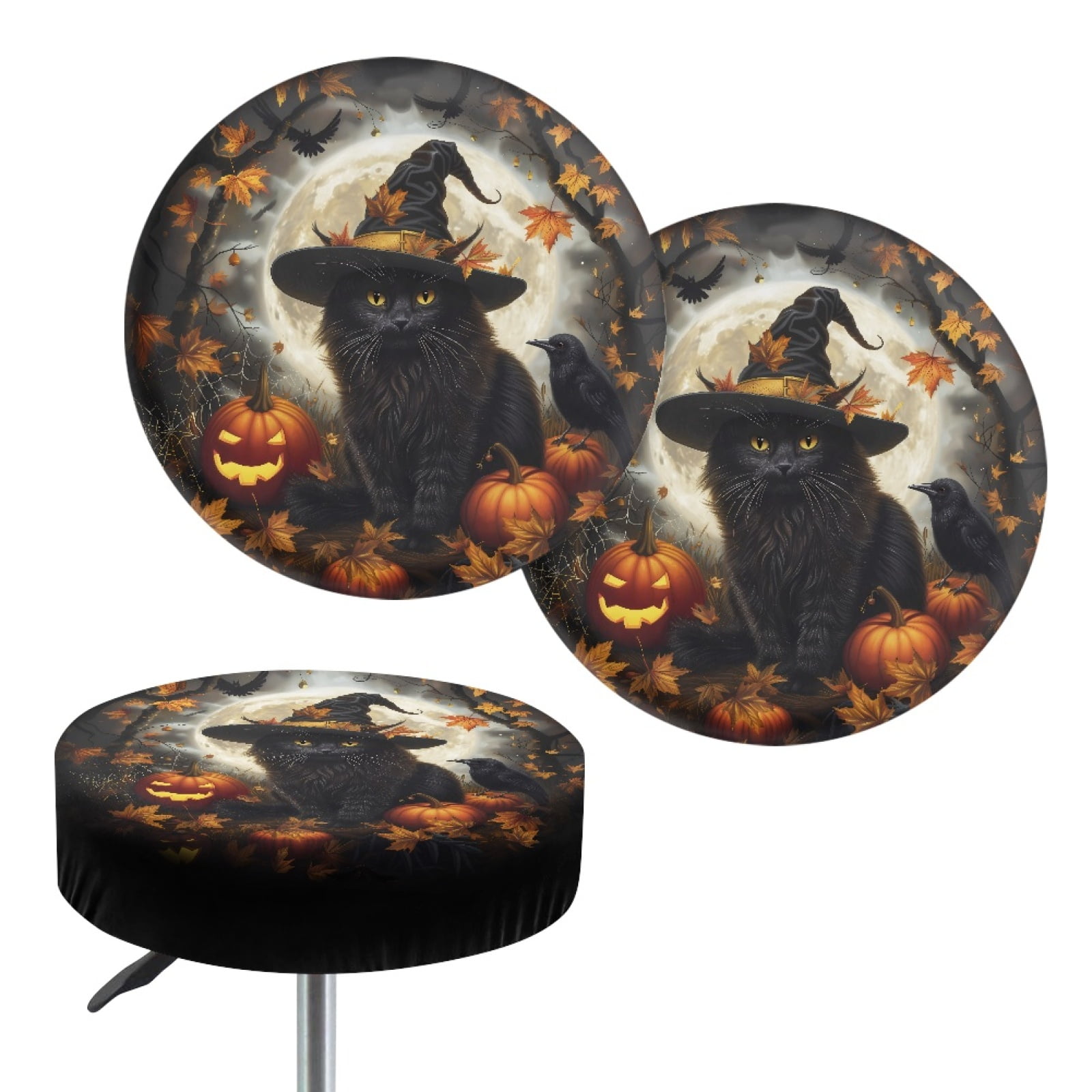 Renewold Black Cat Witch Pumpkin Seat Cushion for Round Bar Stool, 2 ...