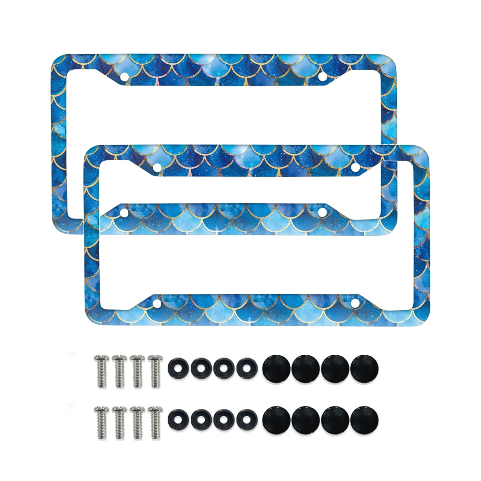 Renewold Blue Fish Scales Mermaid Car License Plate Frame Holder ...