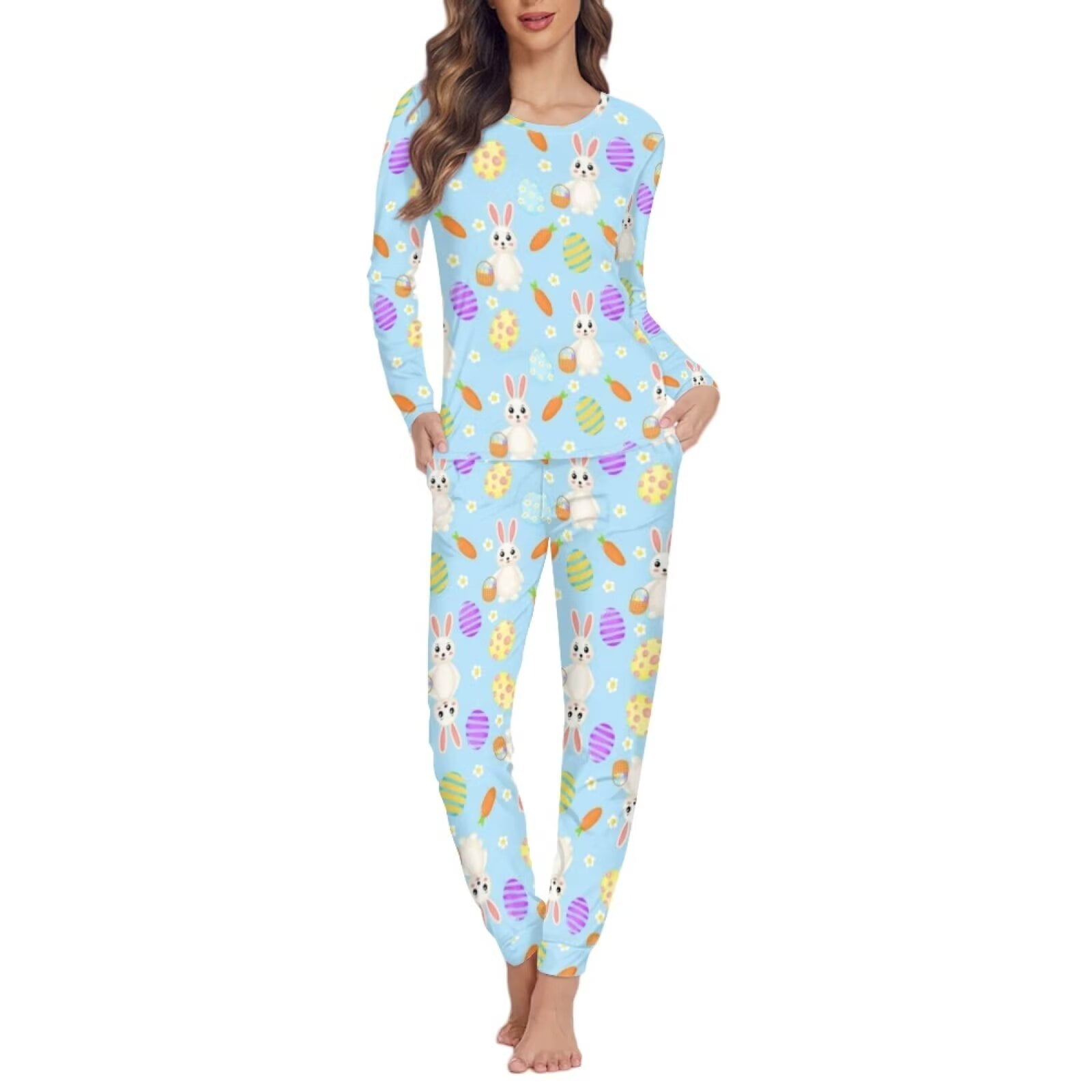 Renewold Blue Pj Set for Women Easter Egg Clothing Pajamas for Fall ...