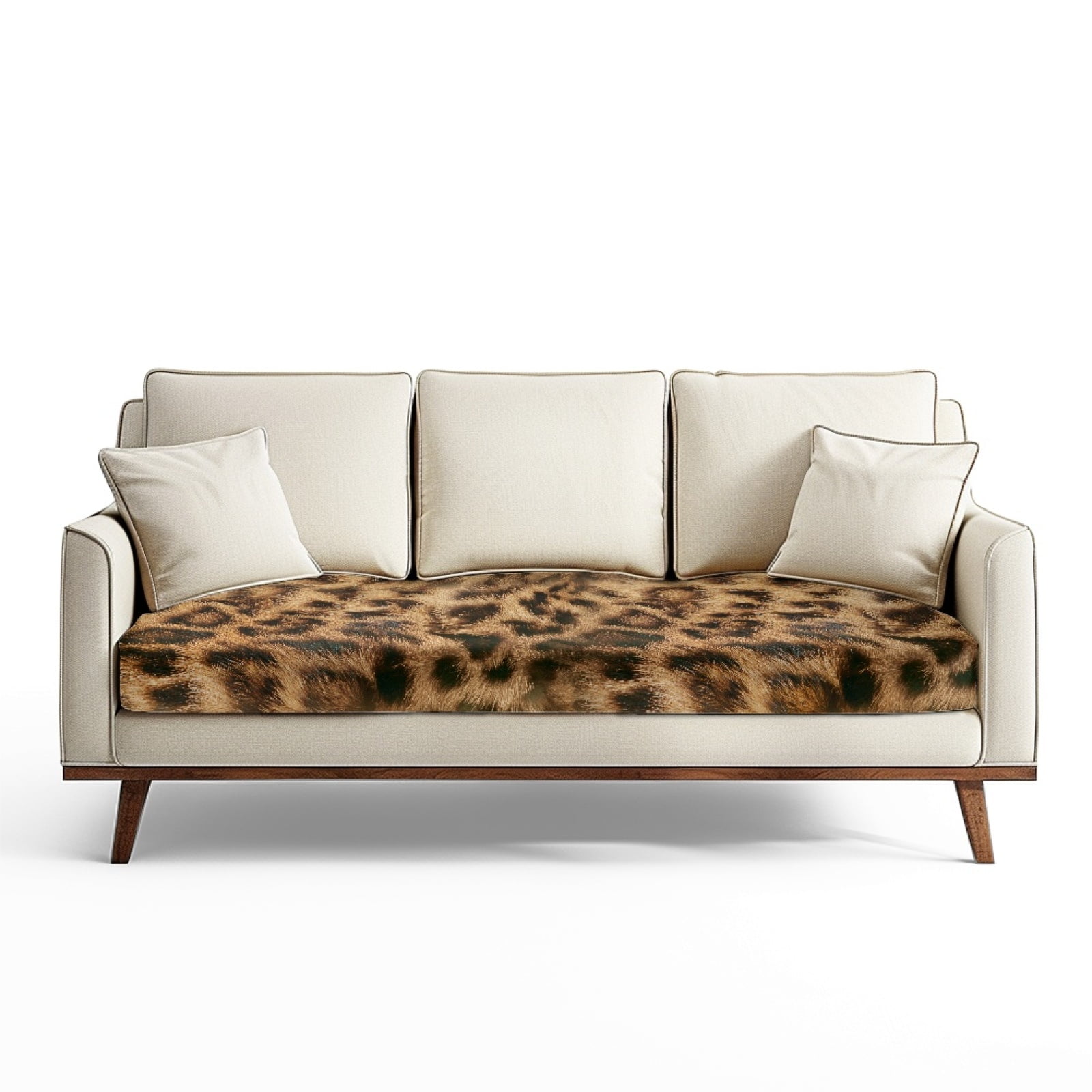 Renewold Brown Cheetah Print Stretch Couch Seat Cushion Cover Separate ...