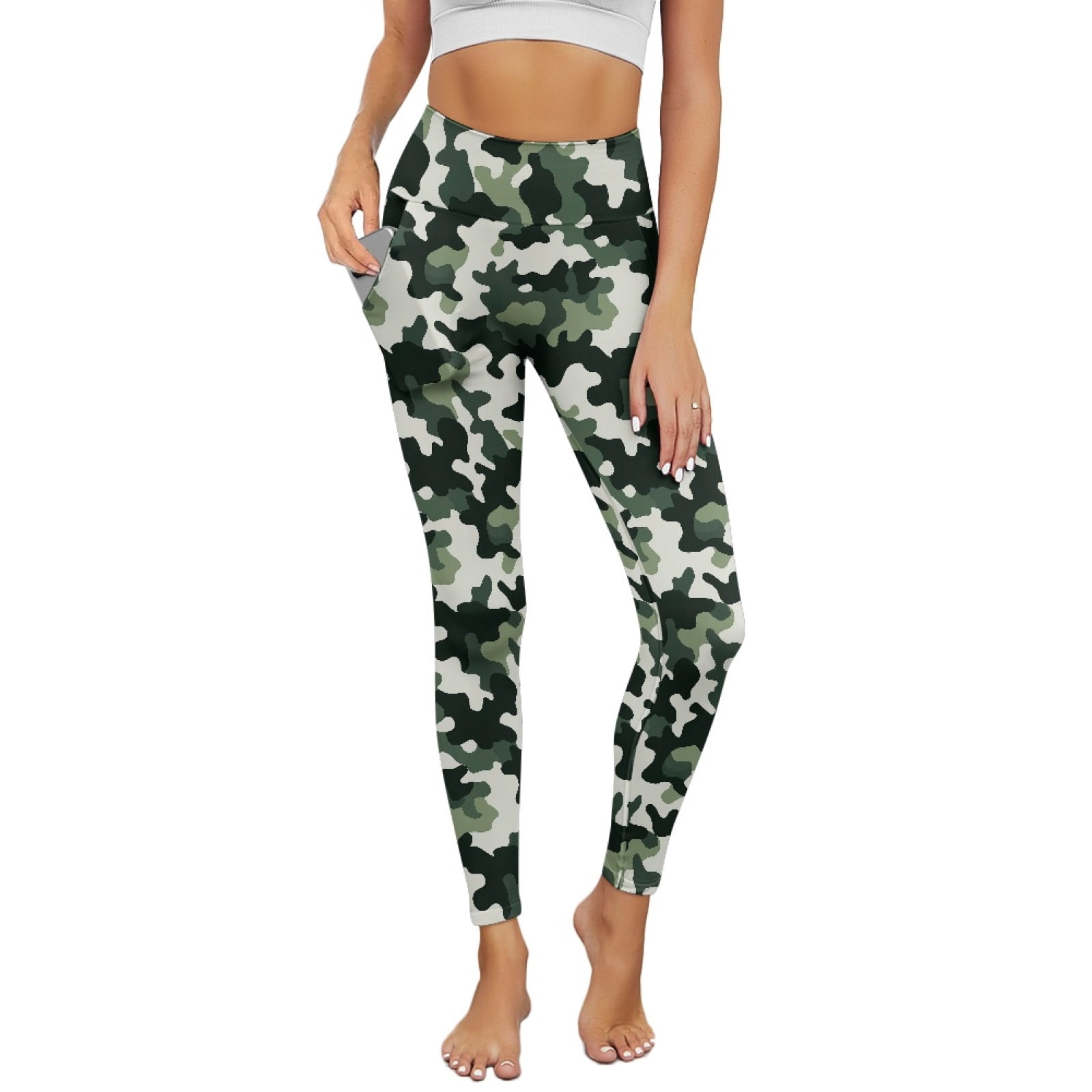Renewold Camo Dark Green Leggings for Women with Pockets Running Pants ...