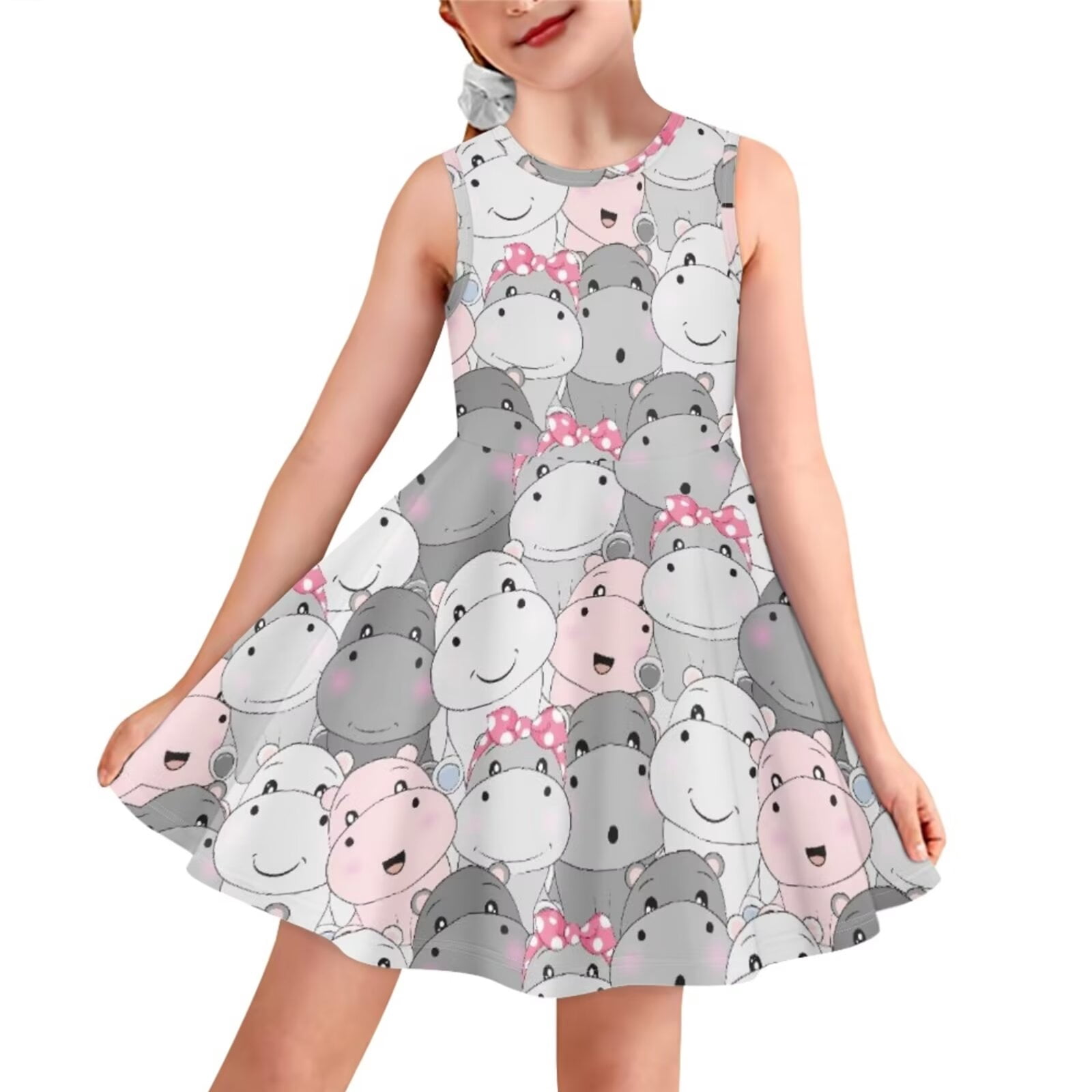 Renewold Cartoon Hippo Graphic Tank Dress Trendy Girls Sleeveless Dress ...