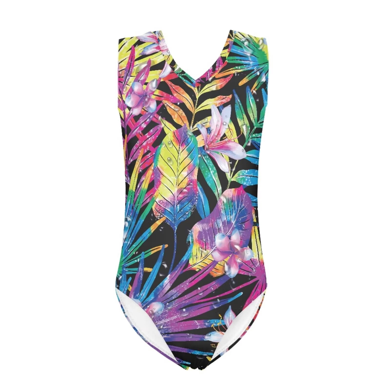 Renewold Casual One Piece Swimsuit for 7-8T Girls Colorful Palm Leaves ...